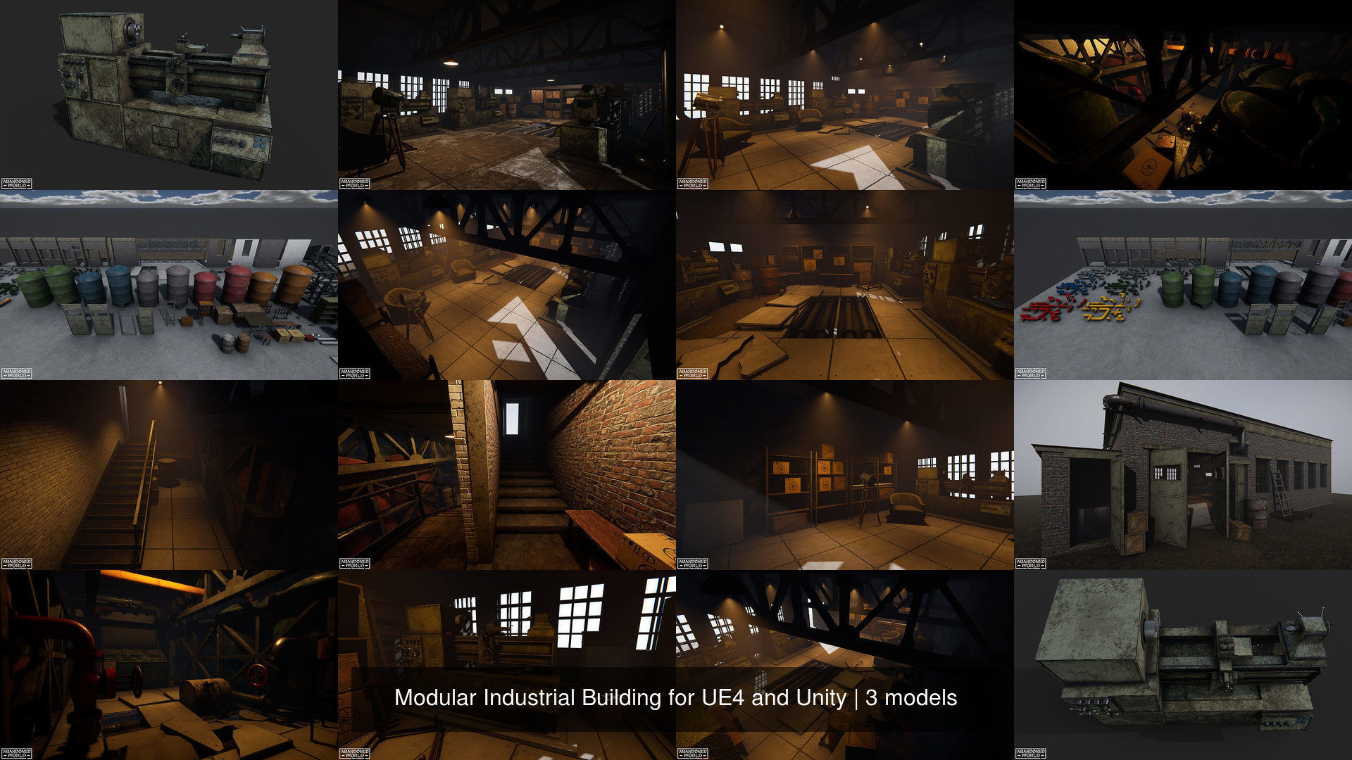 3D Model Collection Modular Industrial Building for UE4 and Unity VR / AR / low-poly | CGTrader