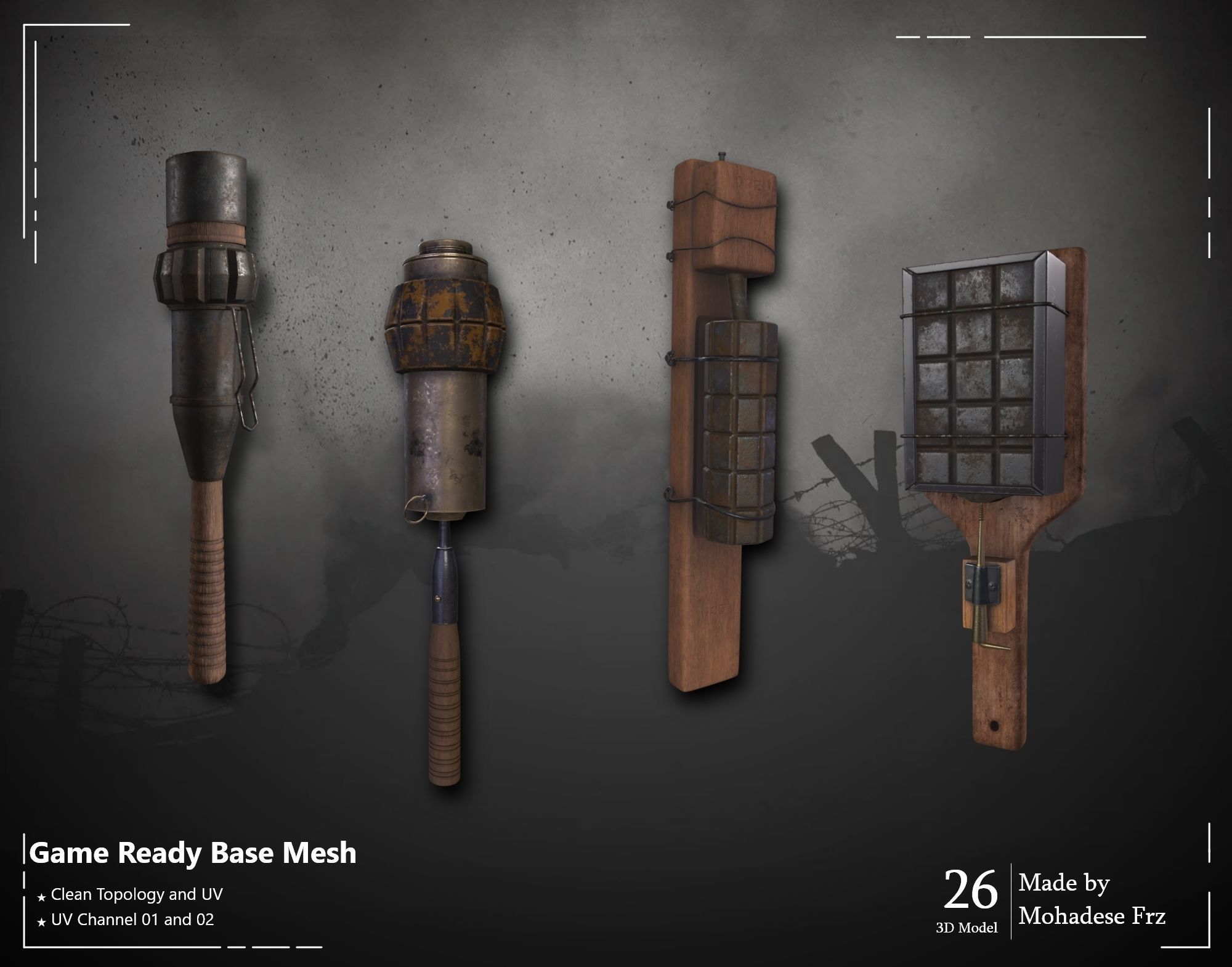 3D model 26 Grenade WW12 Base Mesh -VOL 02 - Game Ready VR / AR / low ...