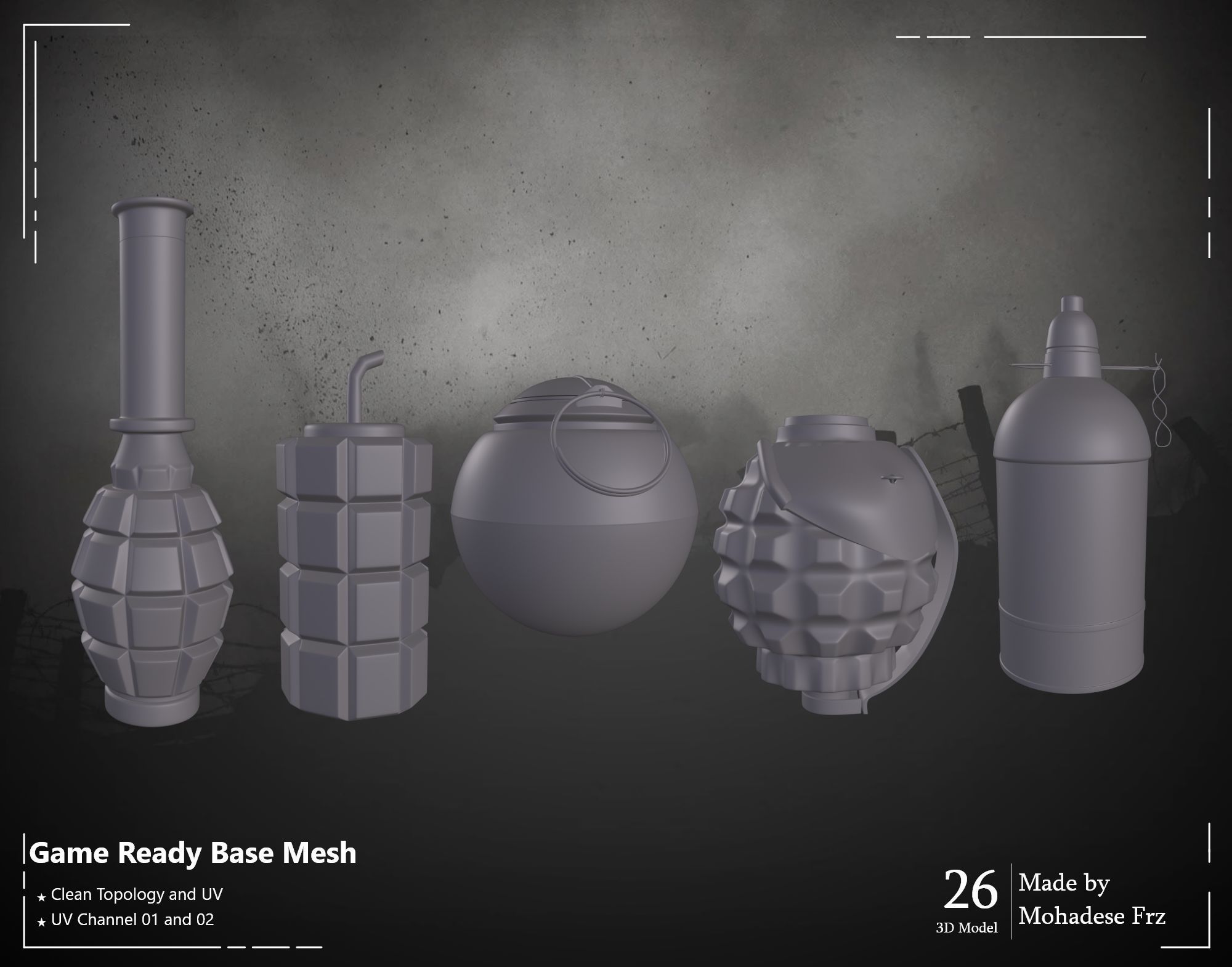 3D model 26 Grenade WW12 Base Mesh -VOL 02 - Game Ready VR / AR / low ...