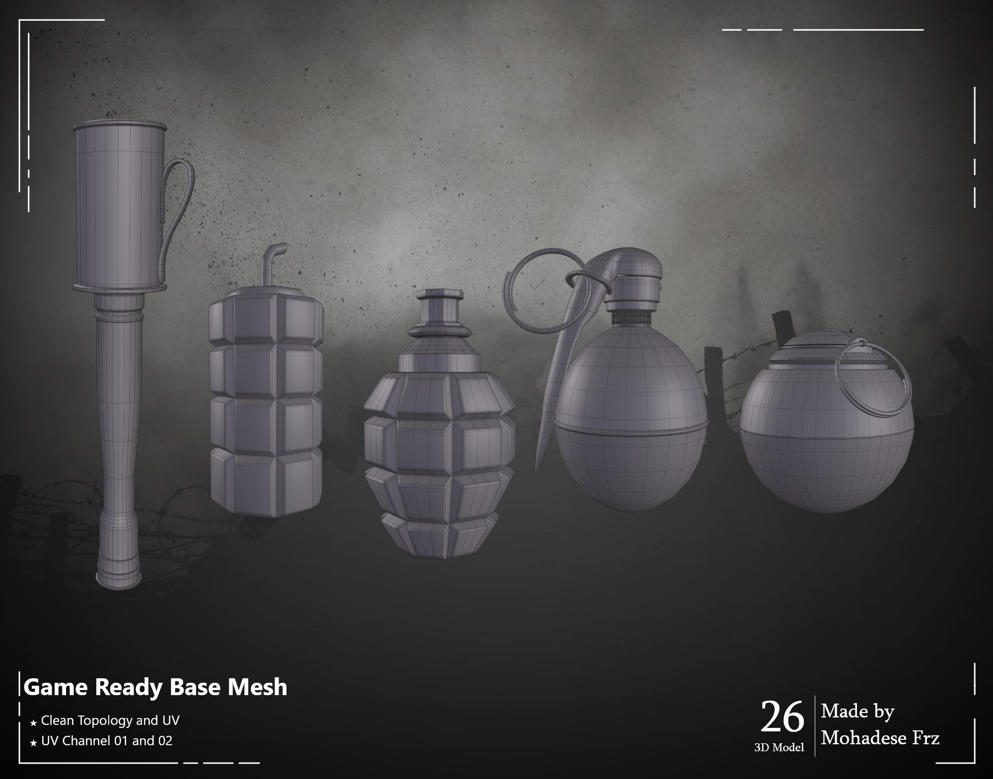 3D model 26 Grenade WW12 Base Mesh -VOL 02 - Game Ready VR / AR / low ...