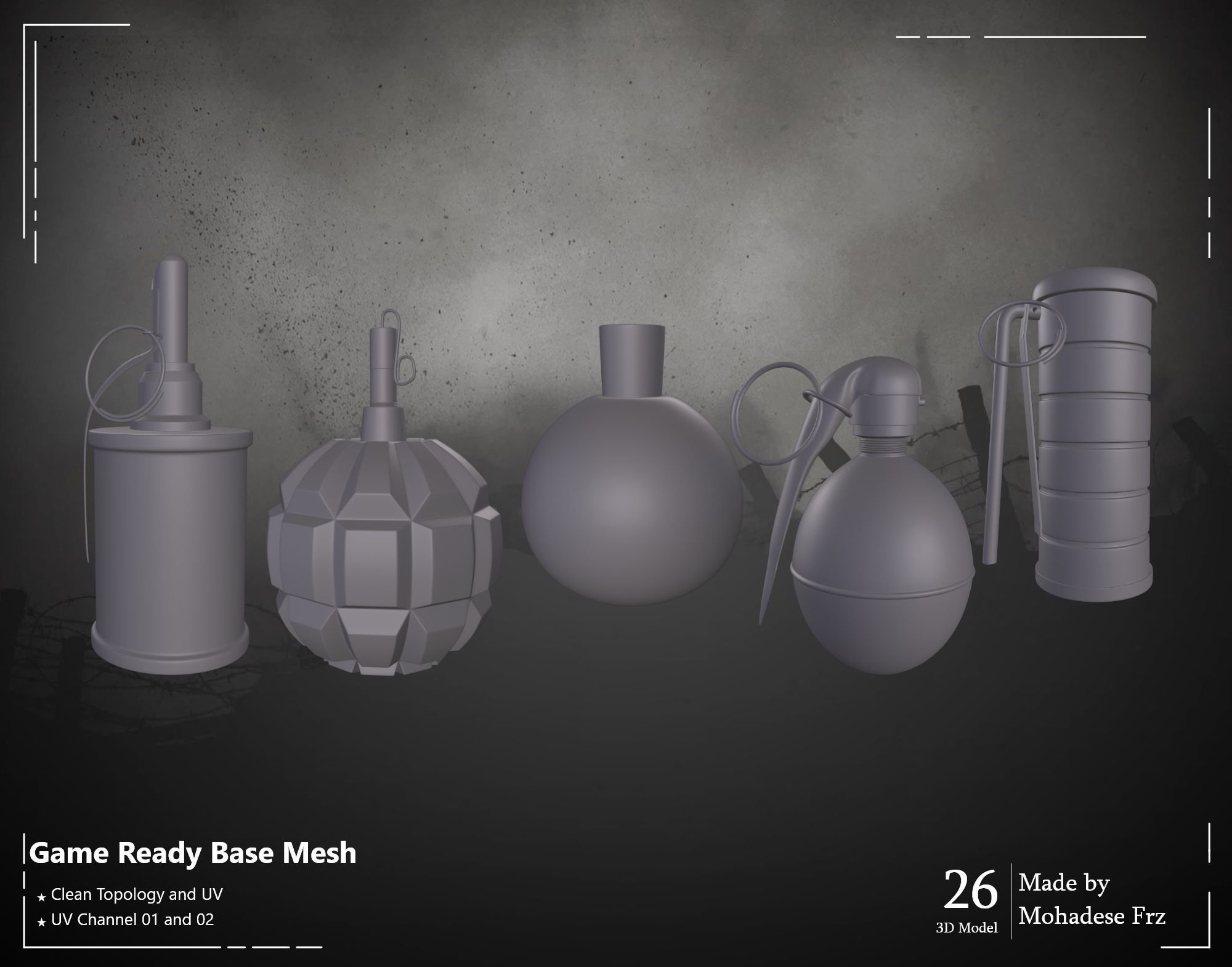 3D model 26 Grenade WW12 Base Mesh -VOL 02 - Game Ready VR / AR / low ...
