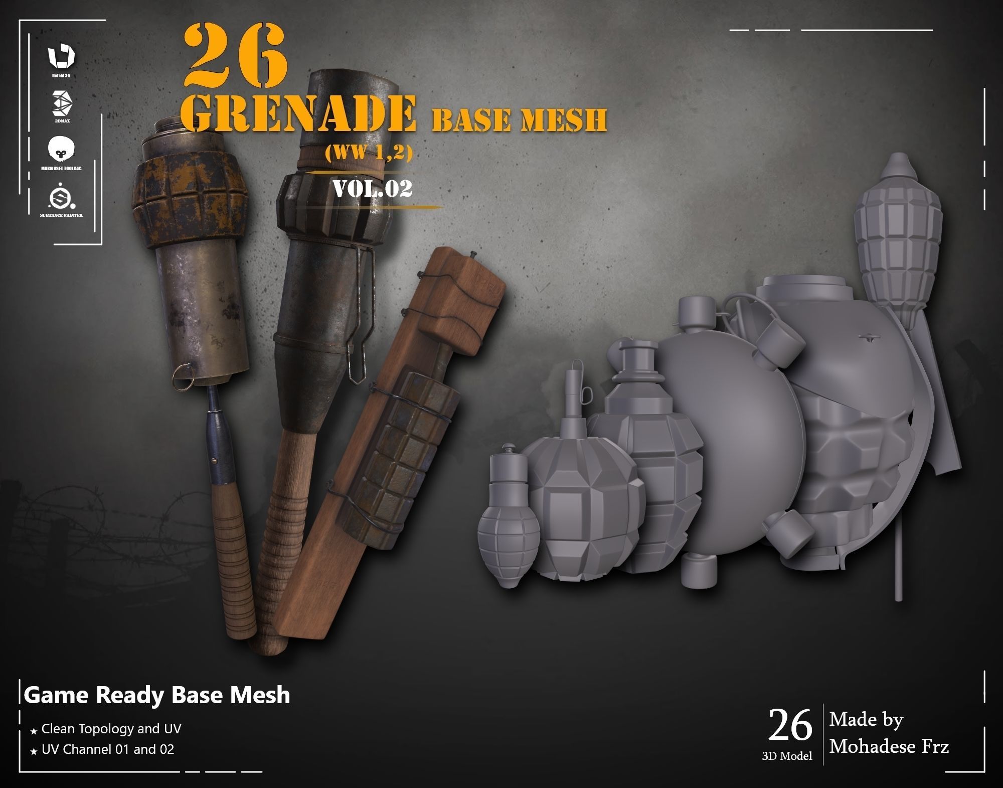 3D model 26 Grenade WW12 Base Mesh -VOL 02 - Game Ready VR / AR / low-poly | CGTrader
