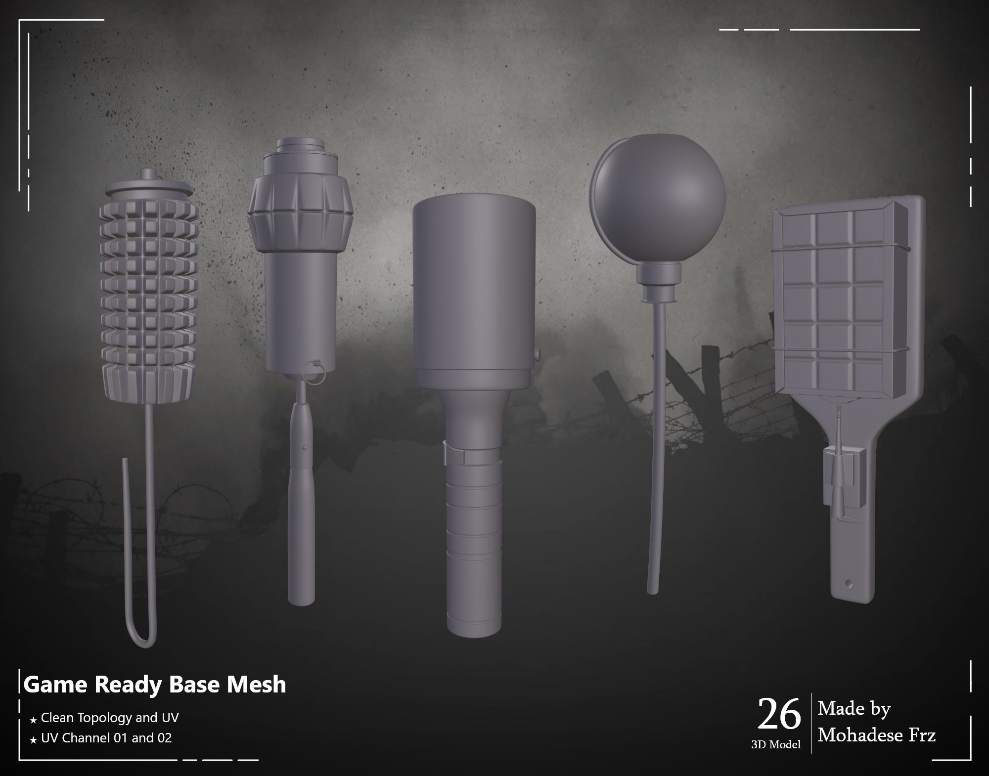 3D model 26 Grenade WW12 Base Mesh -VOL 02 - Game Ready VR / AR / low ...