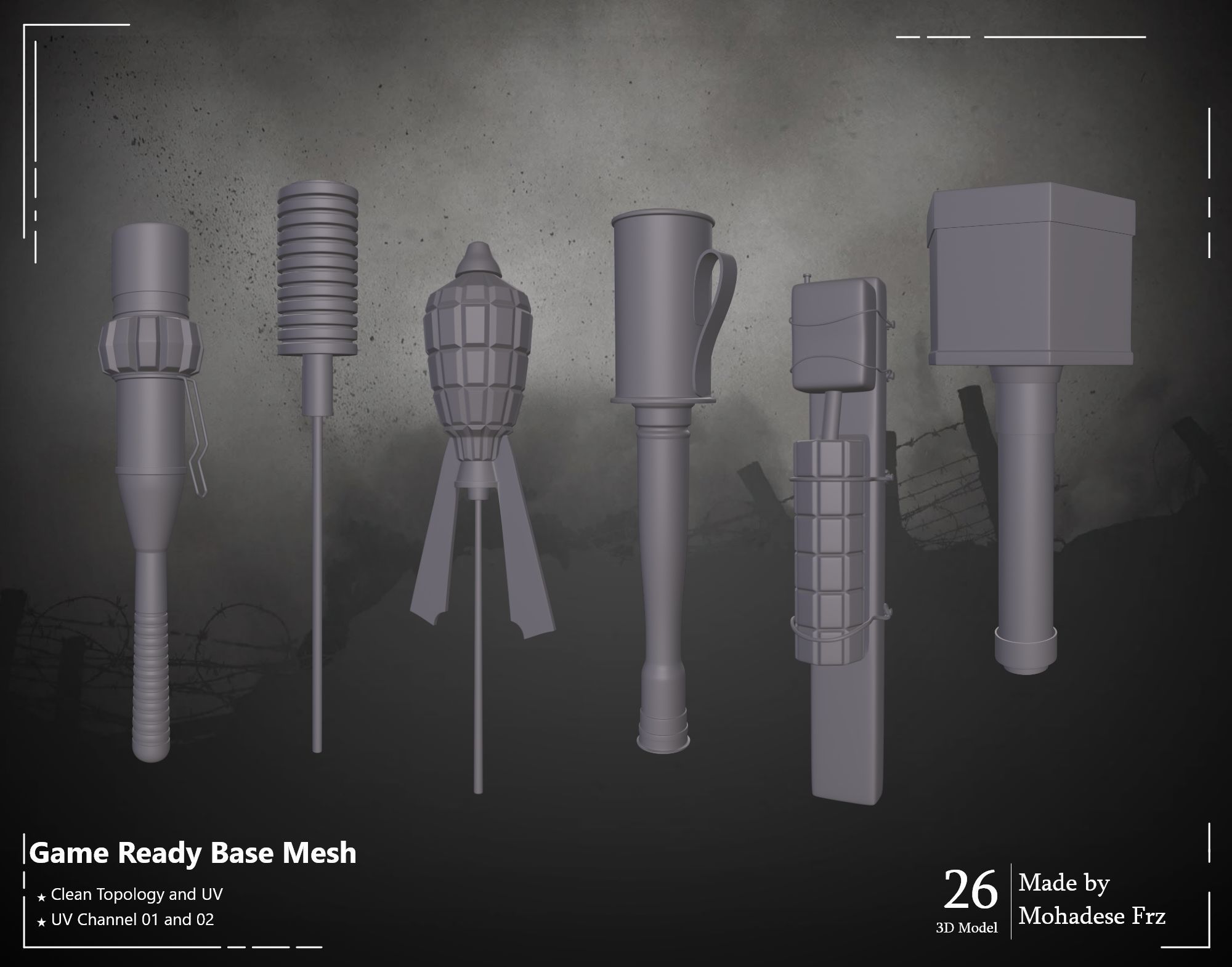 3D model 26 Grenade WW12 Base Mesh -VOL 02 - Game Ready VR / AR / low ...
