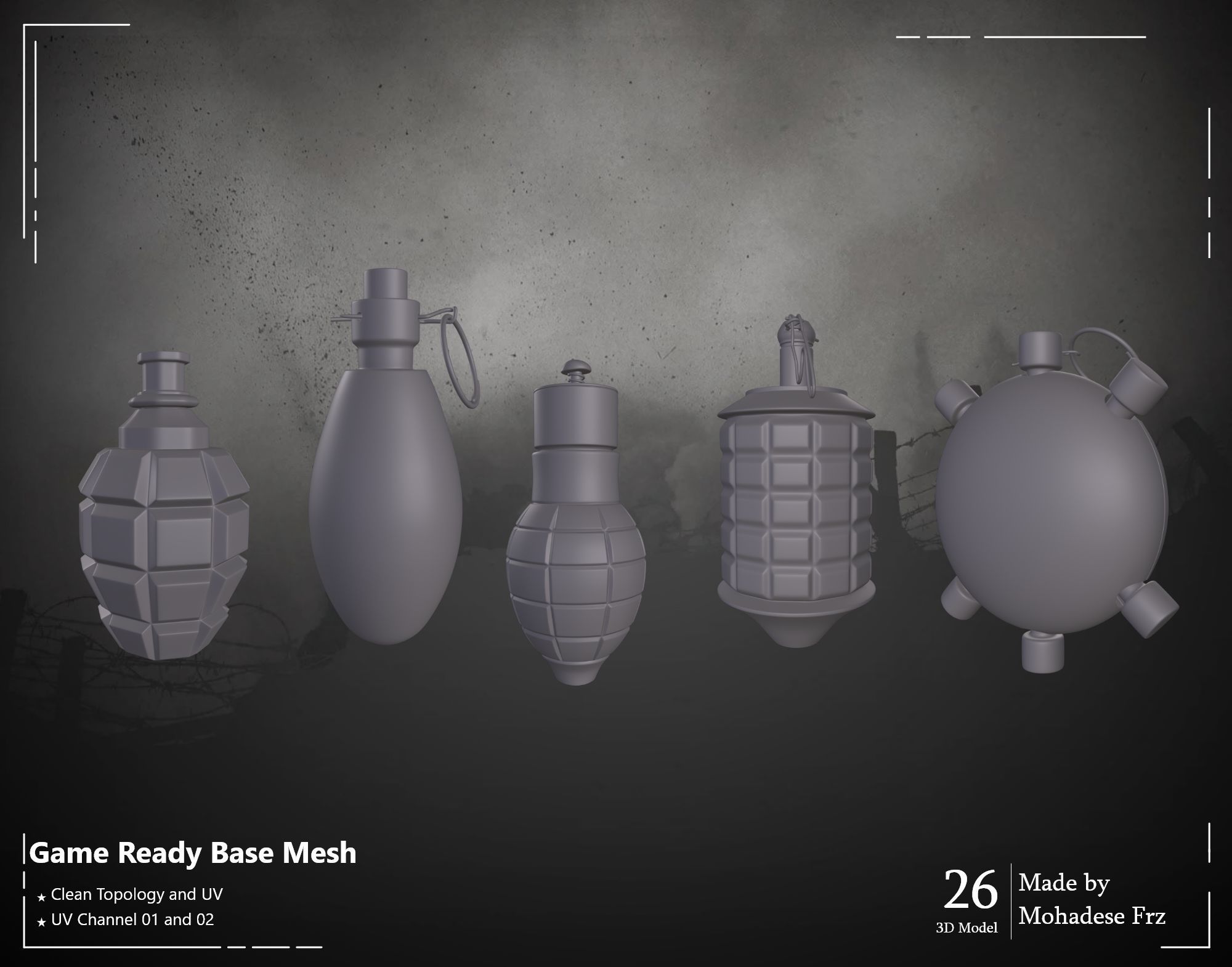 3D model 26 Grenade WW12 Base Mesh -VOL 02 - Game Ready VR / AR / low ...