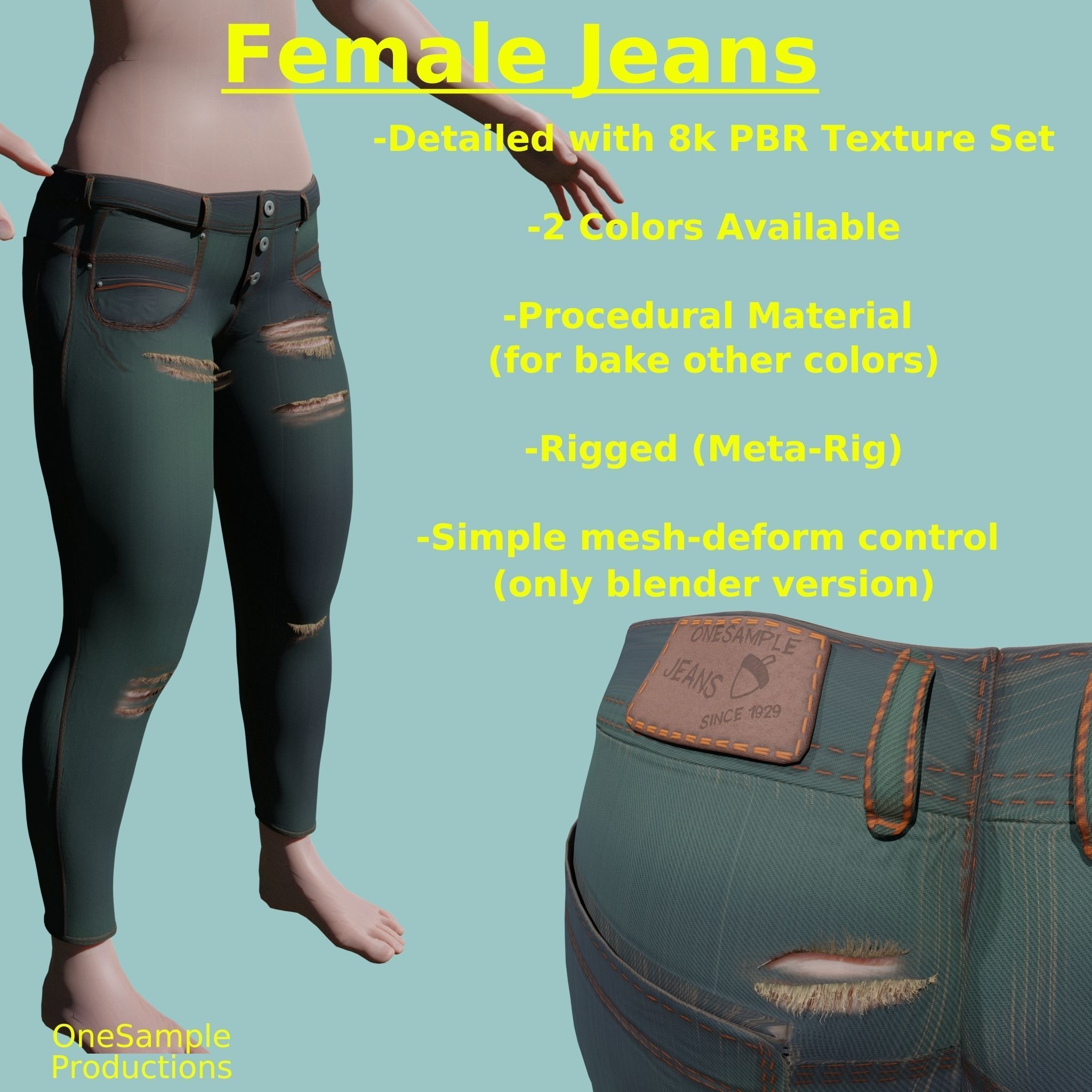 3D model Detailed Female Jeans Textured PBR 8k Game Ready VR / AR / low ...