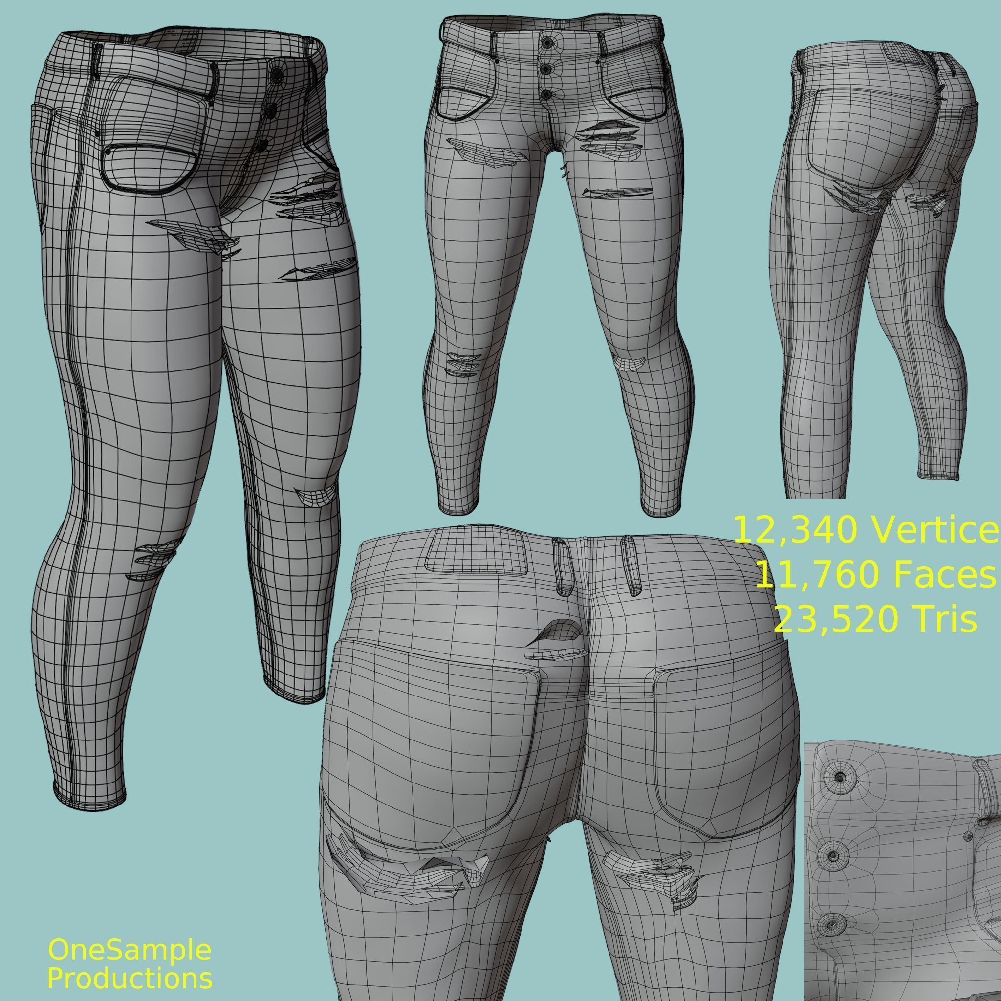 3D model Detailed Female Jeans Textured PBR 8k Game Ready VR / AR / low ...