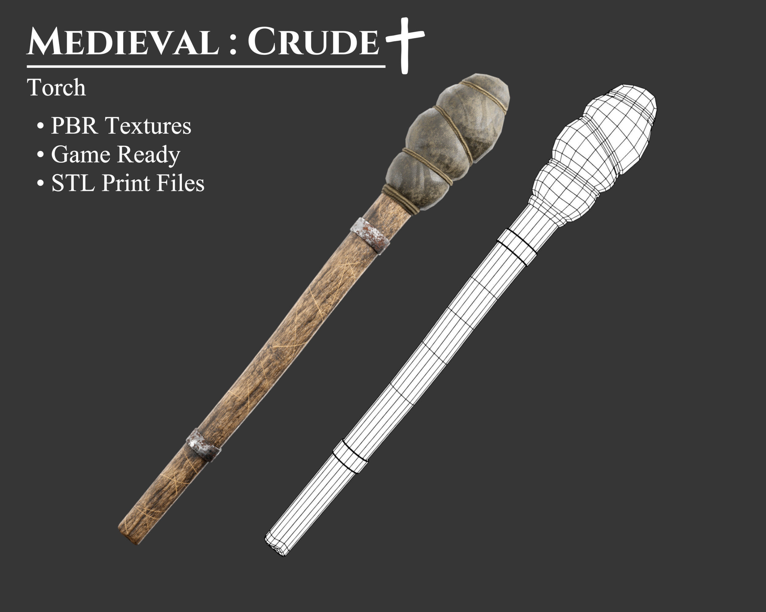 3D model Medieval Crude Lighting Torch VR / AR / low-poly | CGTrader