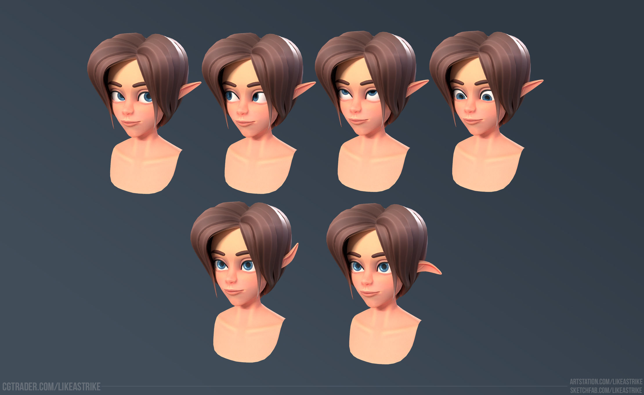 3D model Female Elf Head - rigged VR / AR / low-poly | CGTrader