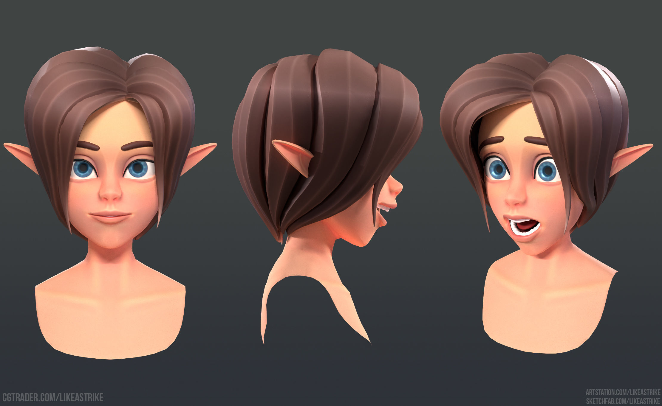 3D model Female Elf Head - rigged VR / AR / low-poly | CGTrader