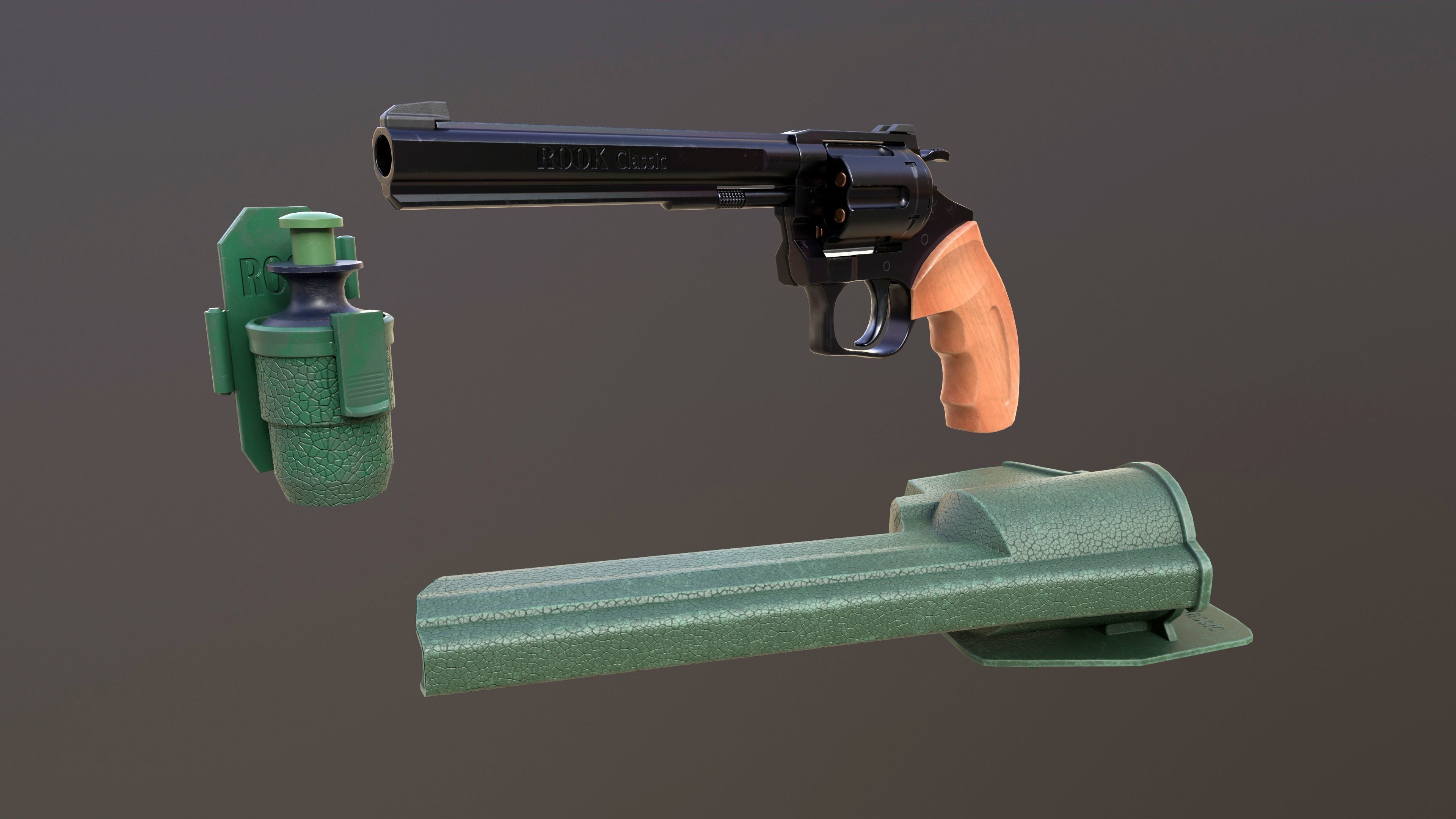 3D model Rook Classic Revolver Bluing with Bandolier and Speedloader VR ...