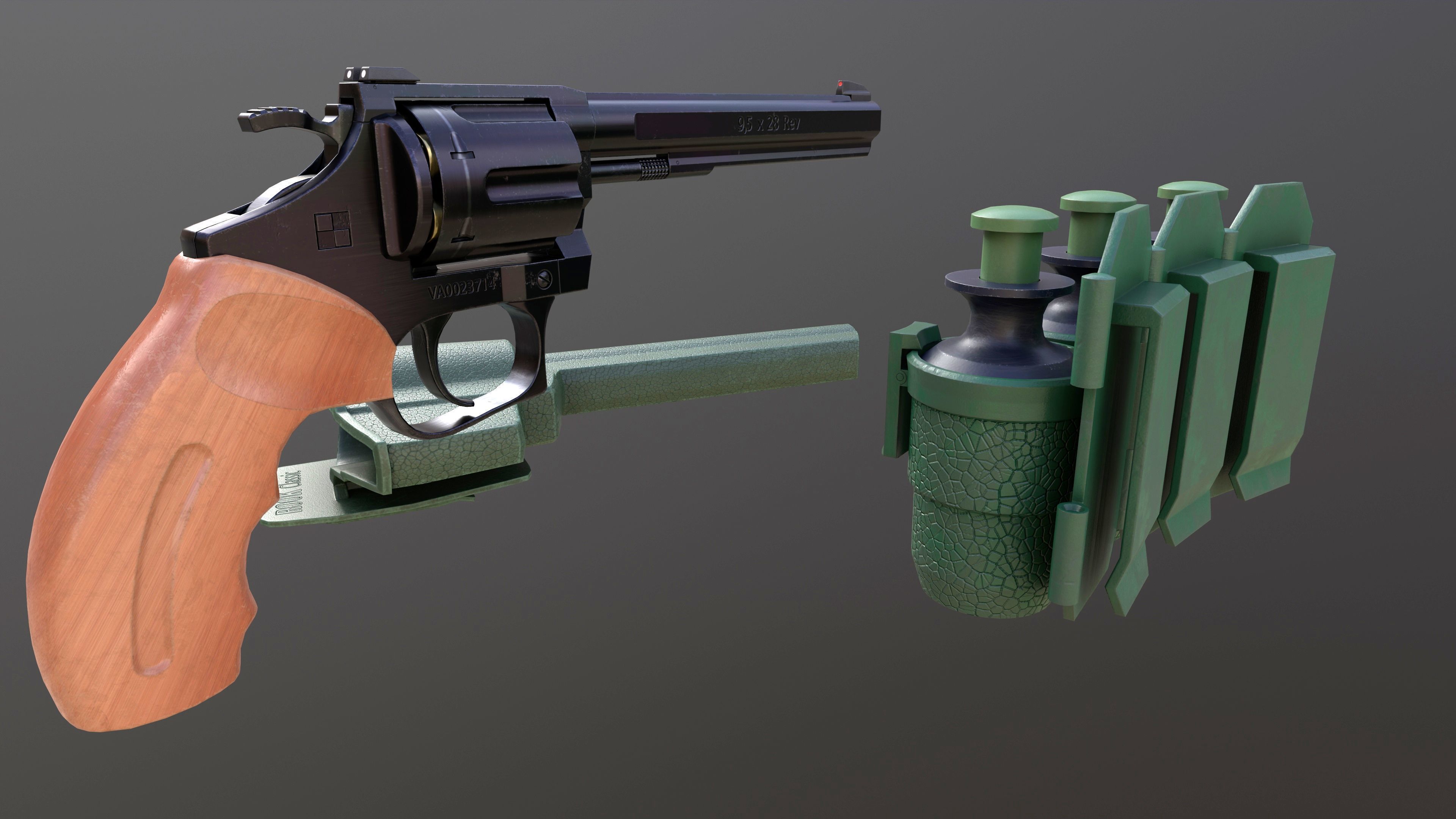 3D model Rook Classic Revolver Bluing with Bandolier and Speedloader VR ...