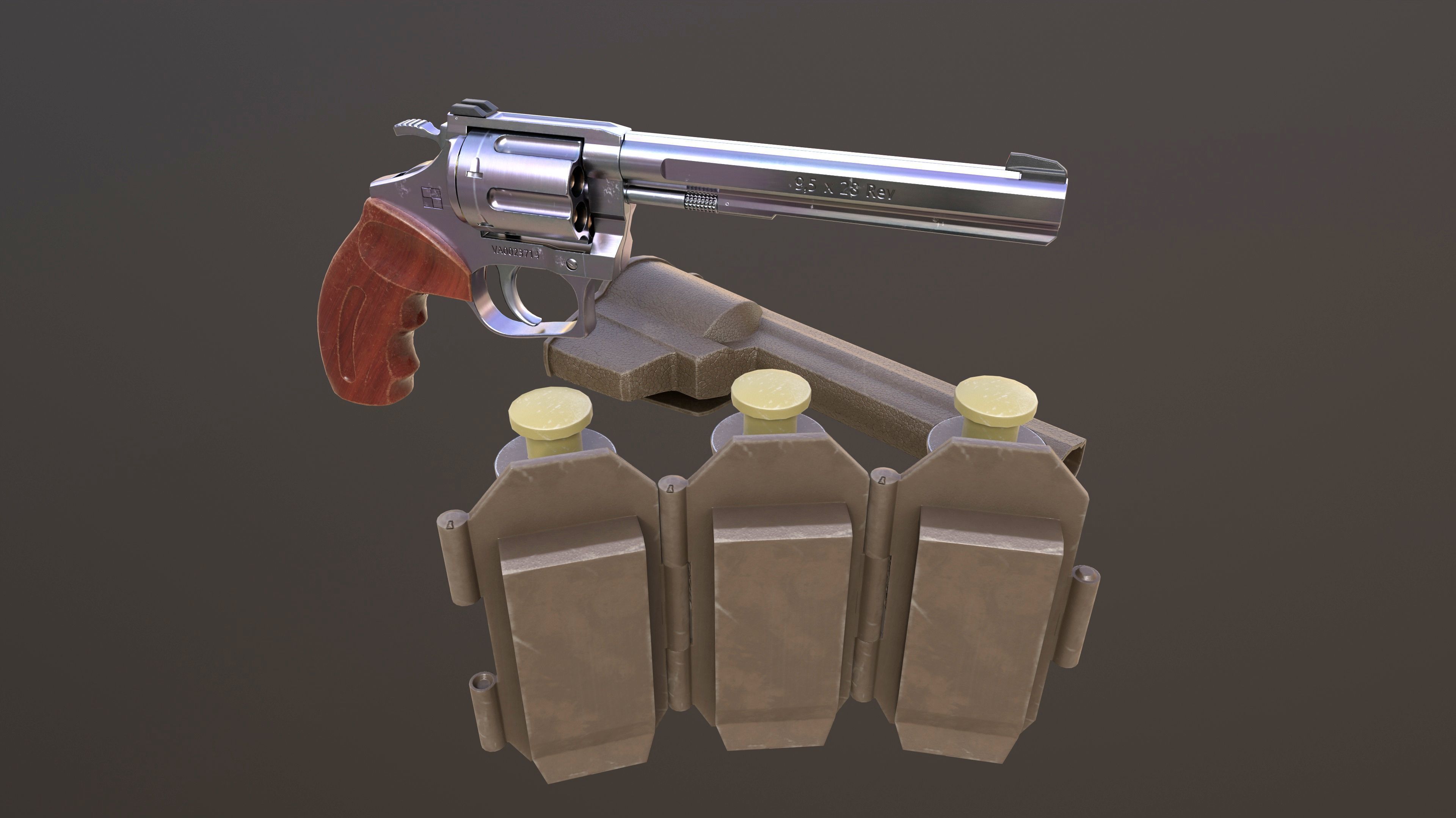 3D model Rook Classic Revolver Stainless with Bandolier and Speedloader ...