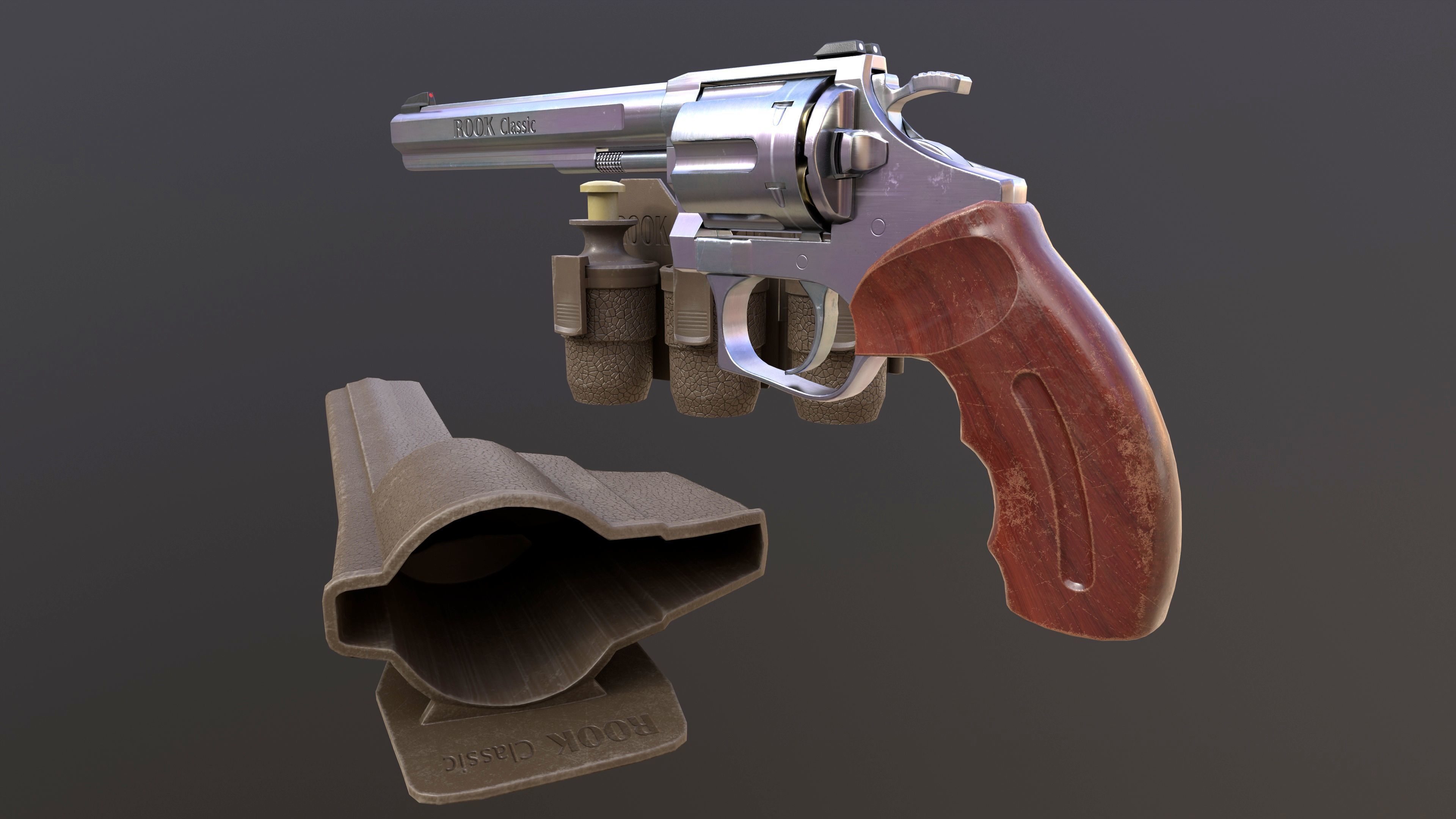 3D model Rook Classic Revolver Stainless with Bandolier and Speedloader ...