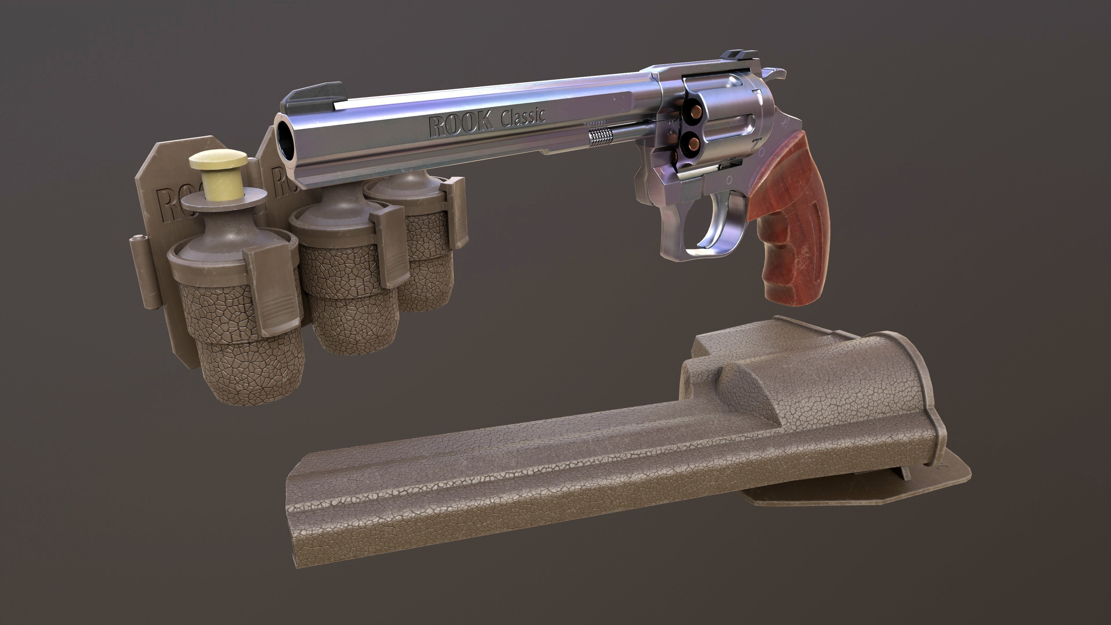 3D model Rook Classic Revolver Stainless with Bandolier and Speedloader ...