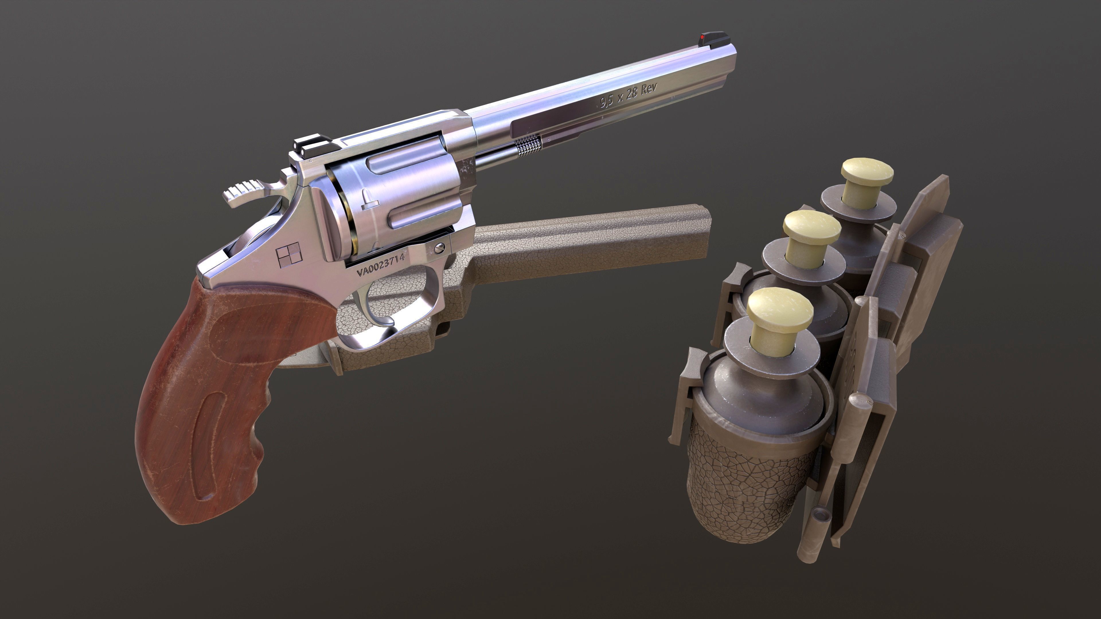 3D model Rook Classic Revolver Stainless with Bandolier and Speedloader ...