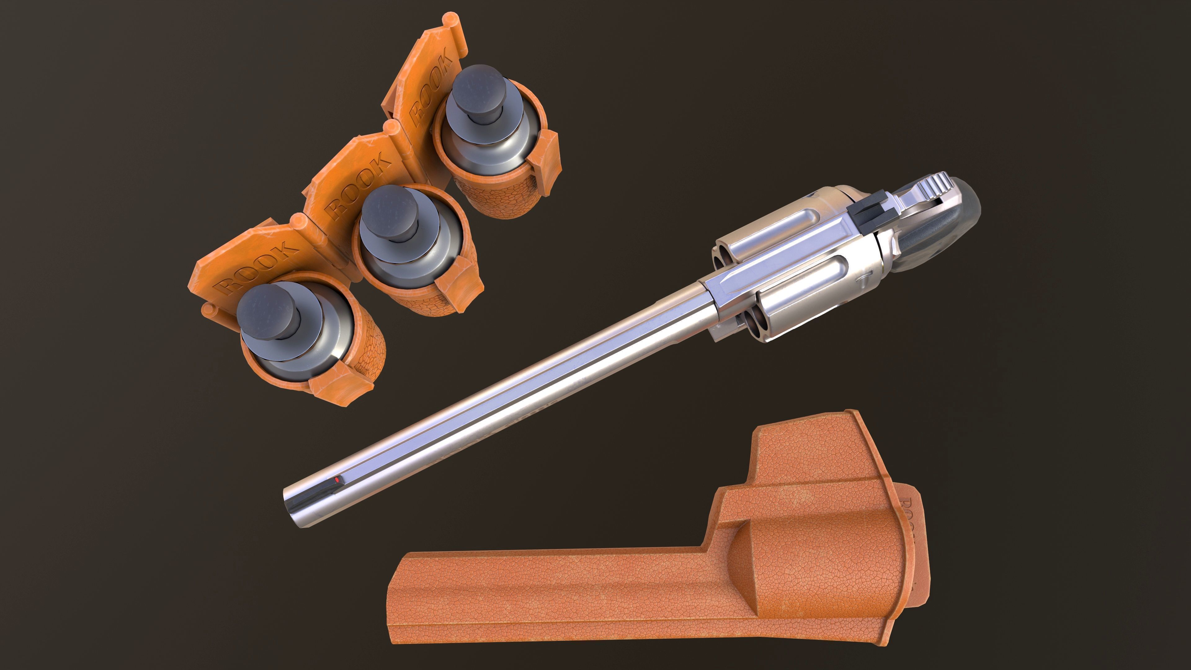3D model Rook Classic Revolver Nickel with Bandolier and Speedloader VR ...