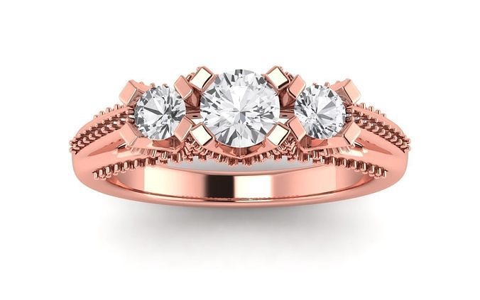 Three Stone Ring Wedding Engagement Women Ring 3D model 3D printable ...