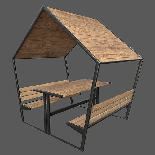 3D model Gazebo wooden picnic table with roof VR / AR / low-poly | CGTrader