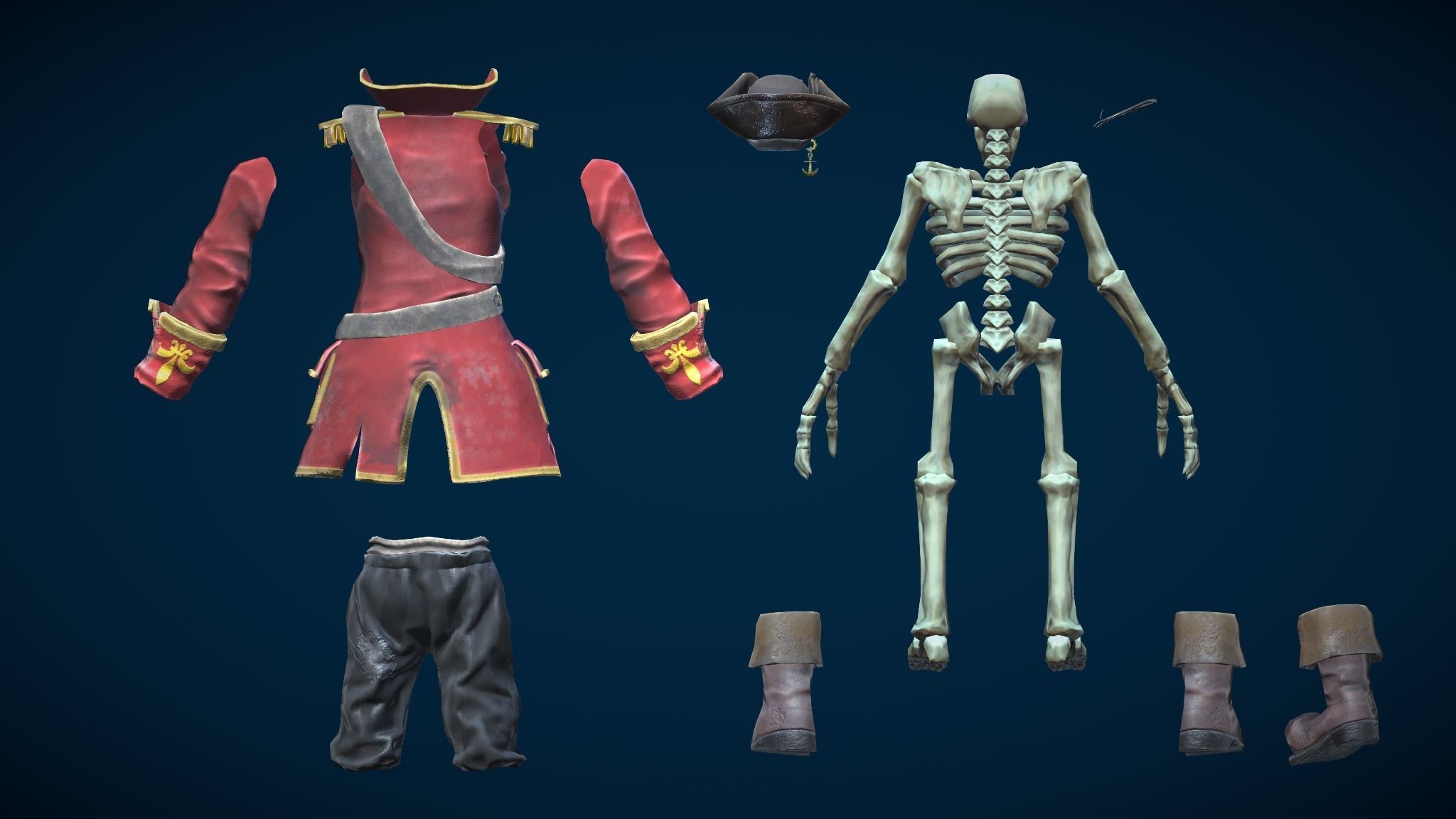 3D model Stylized Skeleton Pirate Captain VR / AR / low-poly | CGTrader