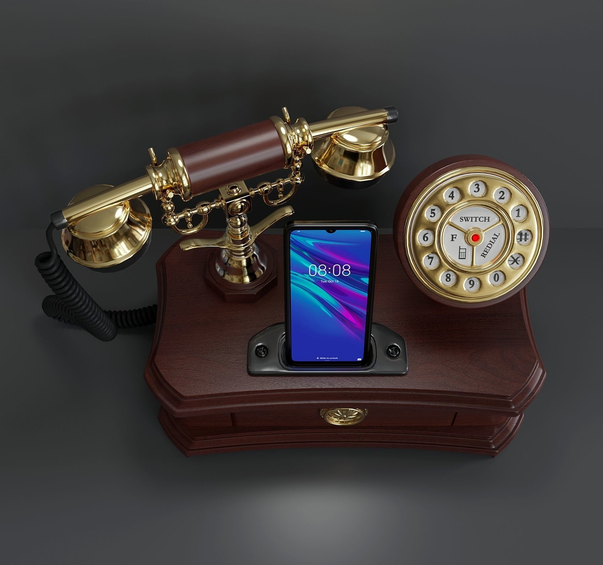 Analog phone with cell stand 3D model | CGTrader