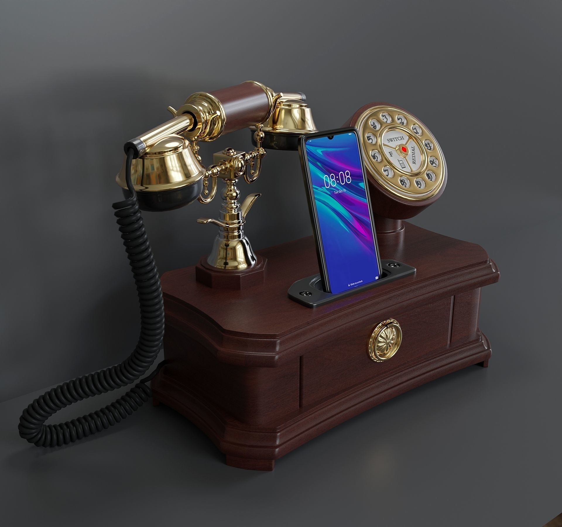 Analog phone with cell stand 3D model | CGTrader
