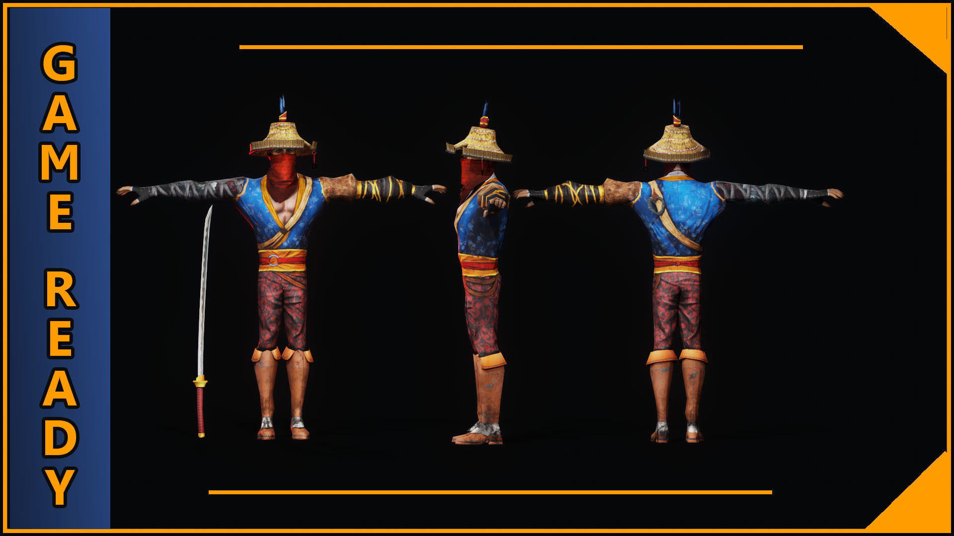 3D model Japanese Warrior Character Low poly Game Ready Enemy VR / AR ...