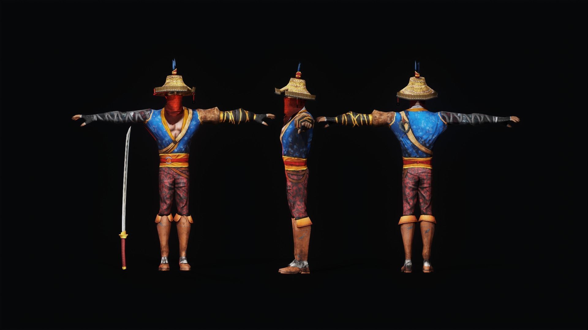 3D model Japanese Warrior Character Low poly Game Ready Enemy VR / AR ...