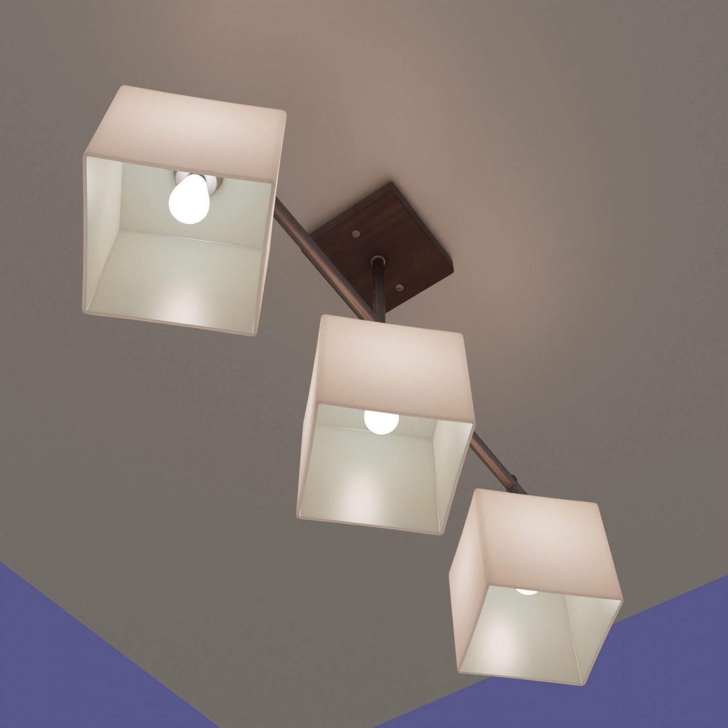 3D model Chandalier low poly ceiling light with three square lights VR ...