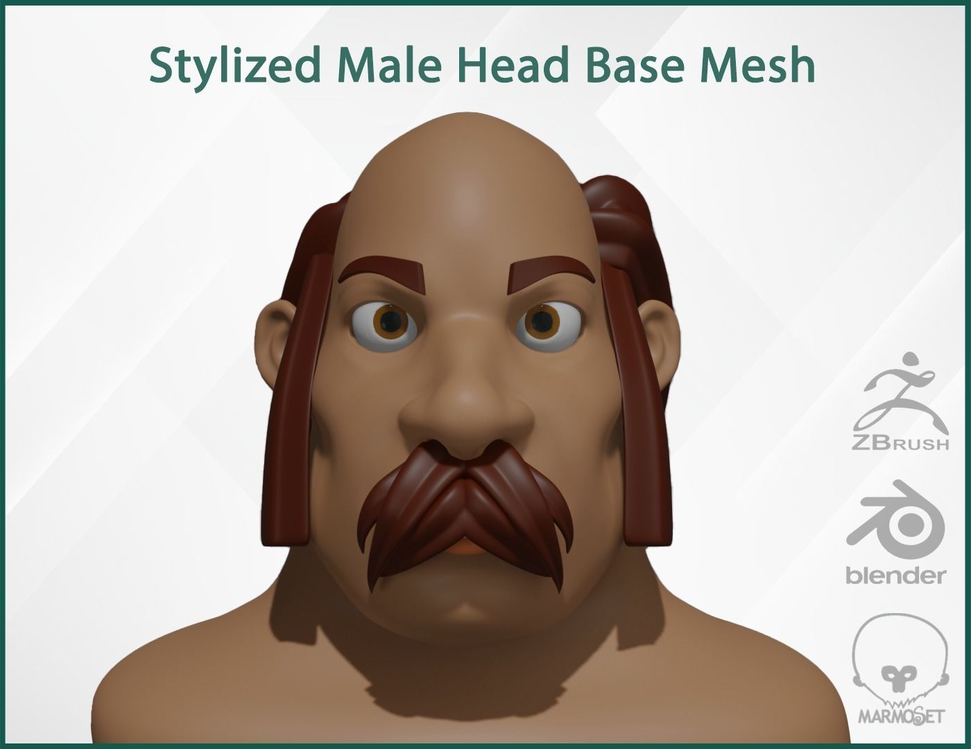 3D model Male Head Stylized Base mesh with Hair in blender curve 2 VR ...