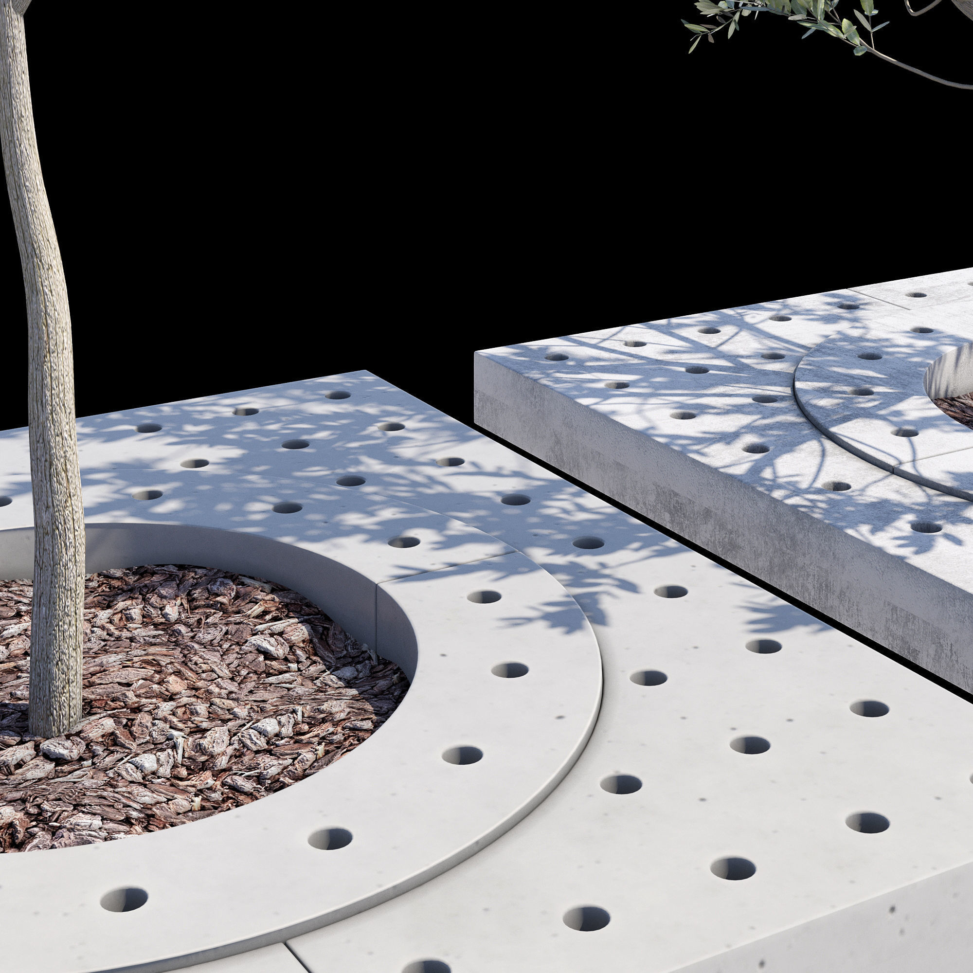 Surrounds two trees in concrete planter 3D model | CGTrader