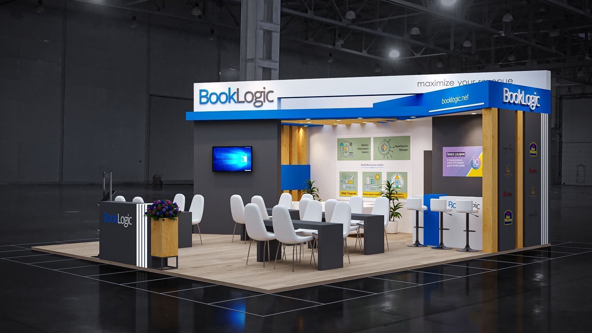 8x7 Exhibiton Stand 3D Model 3 Sides Open Booth 3D model | CGTrader