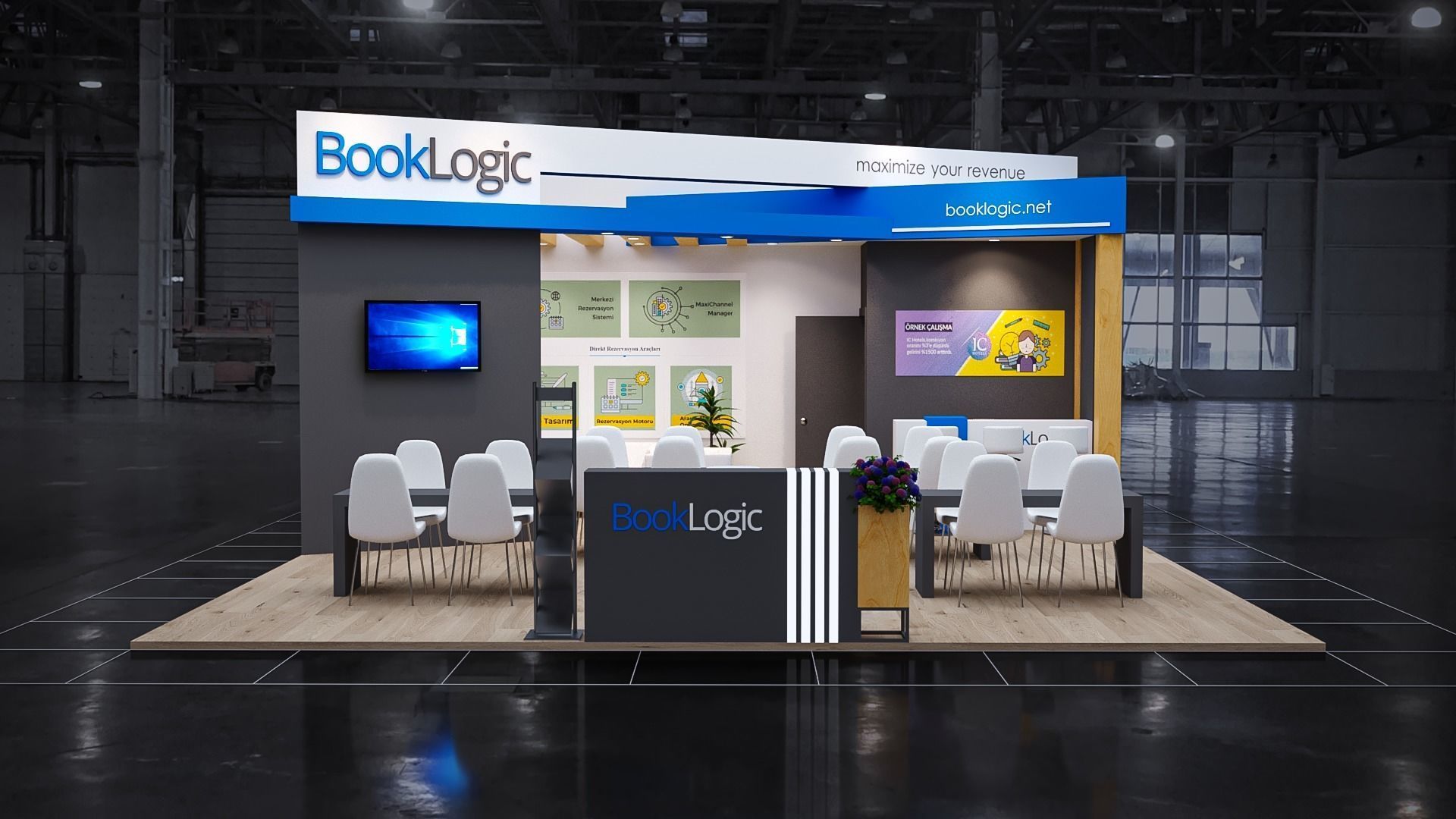 8x7 Exhibiton Stand 3D Model 3 Sides Open Booth 3D model | CGTrader