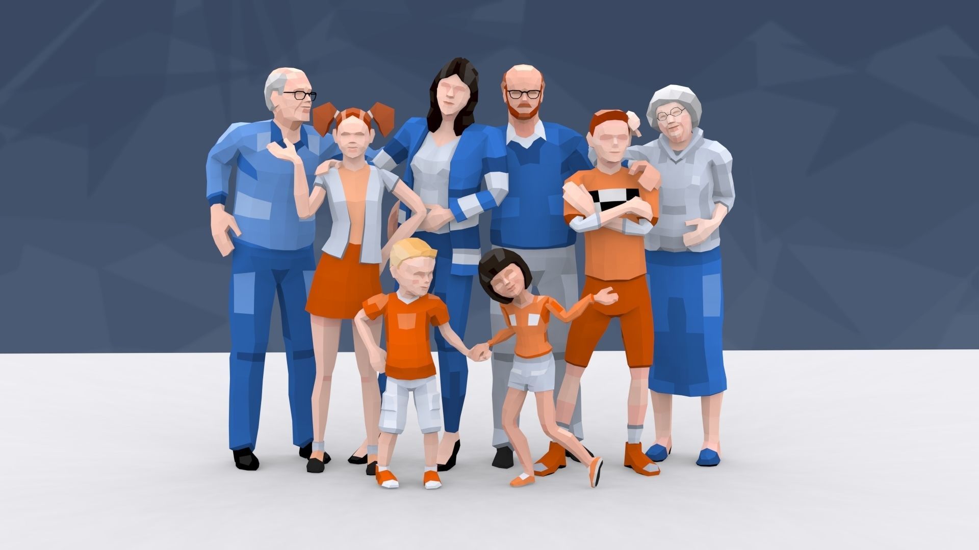 3D model Low Poly Family Characters with Easy Texture Customization VR ...