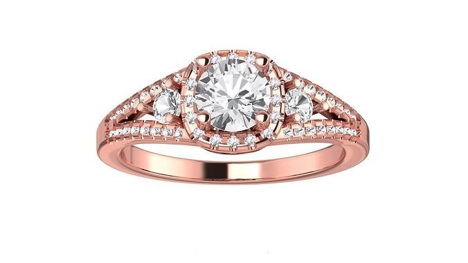 Three Stone Halo Ring Wedding Engagement Women Ring 3D model 3D ...