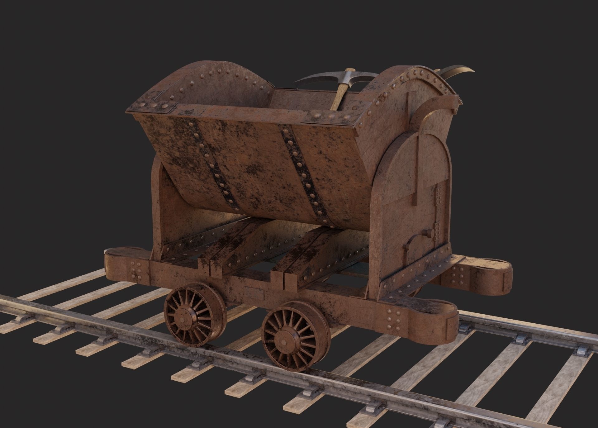 Minecart 3D Model old rusty wagon on railroad tracks 3D model | CGTrader