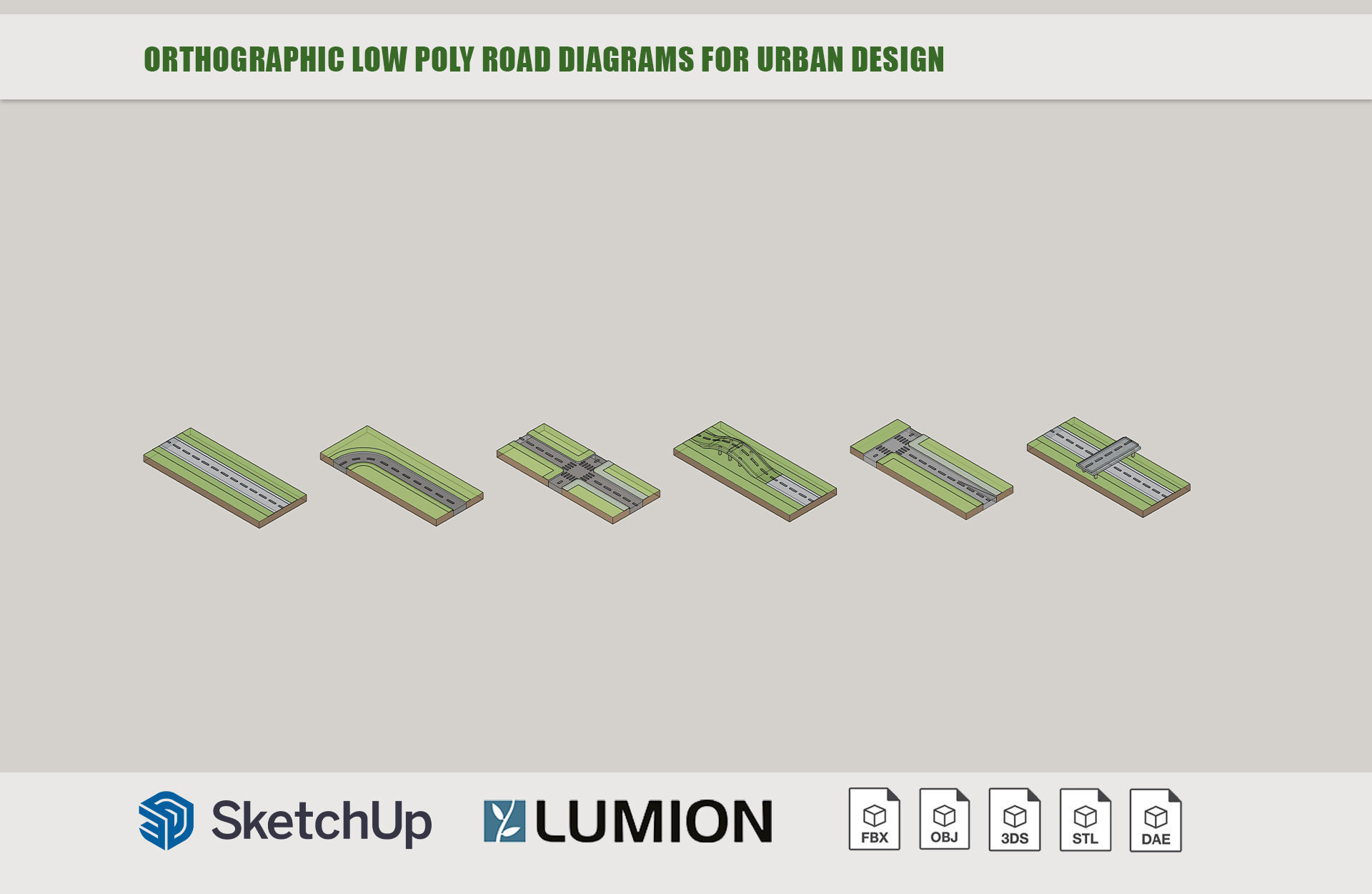 3D model Orthographic low poly Road diagrams for urban design VR / AR ...