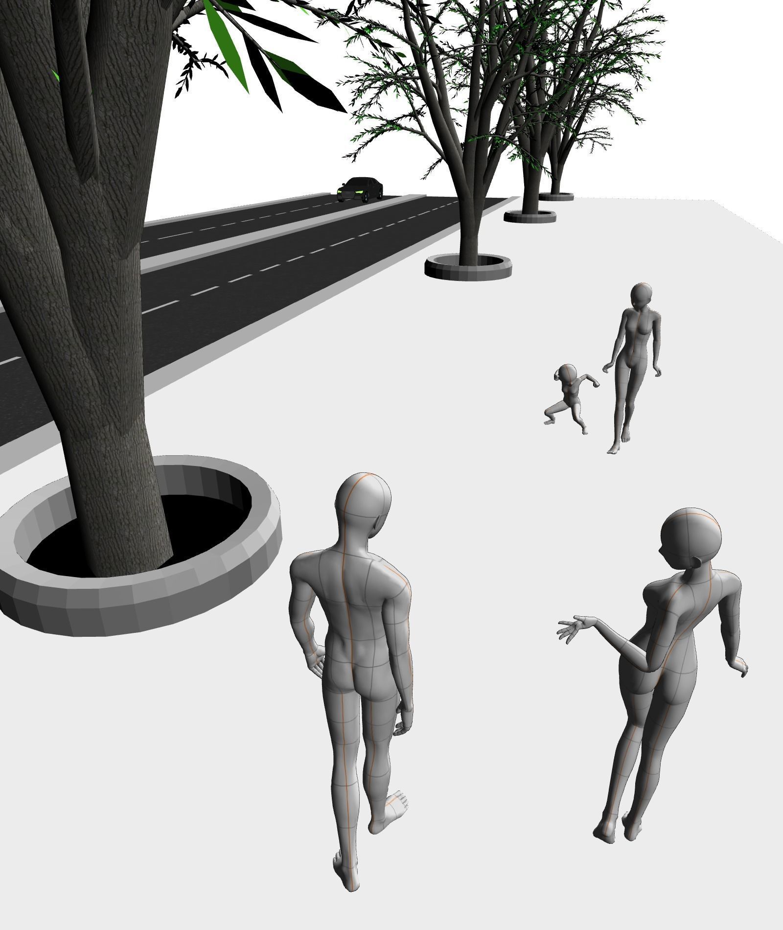 Road with trees 3D model | CGTrader