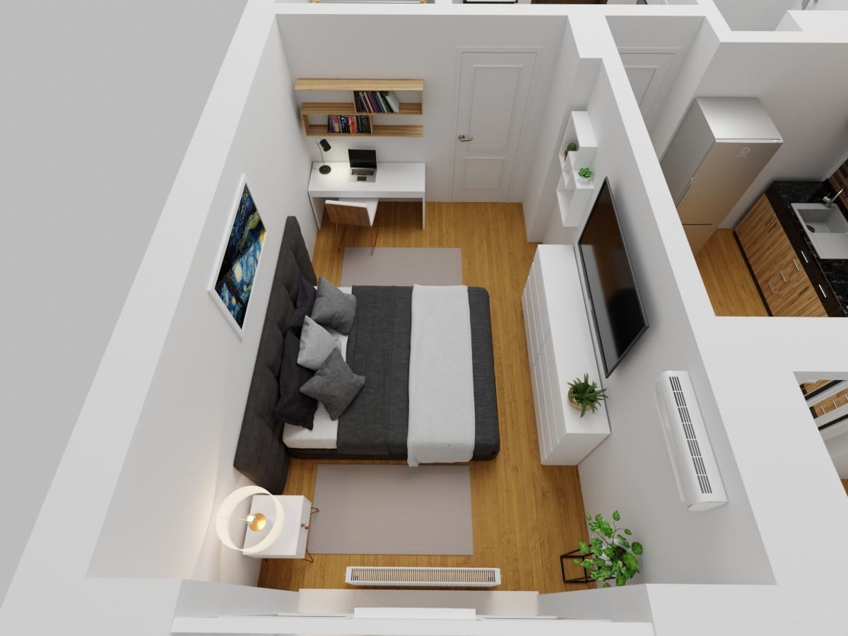 Small 1-bedroom apartment floor plan with balcony free 3D model | CGTrader