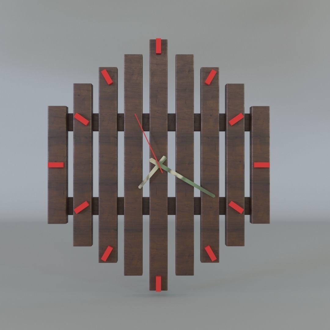 3D model Clock wooden wall with accents VR / AR / low-poly | CGTrader