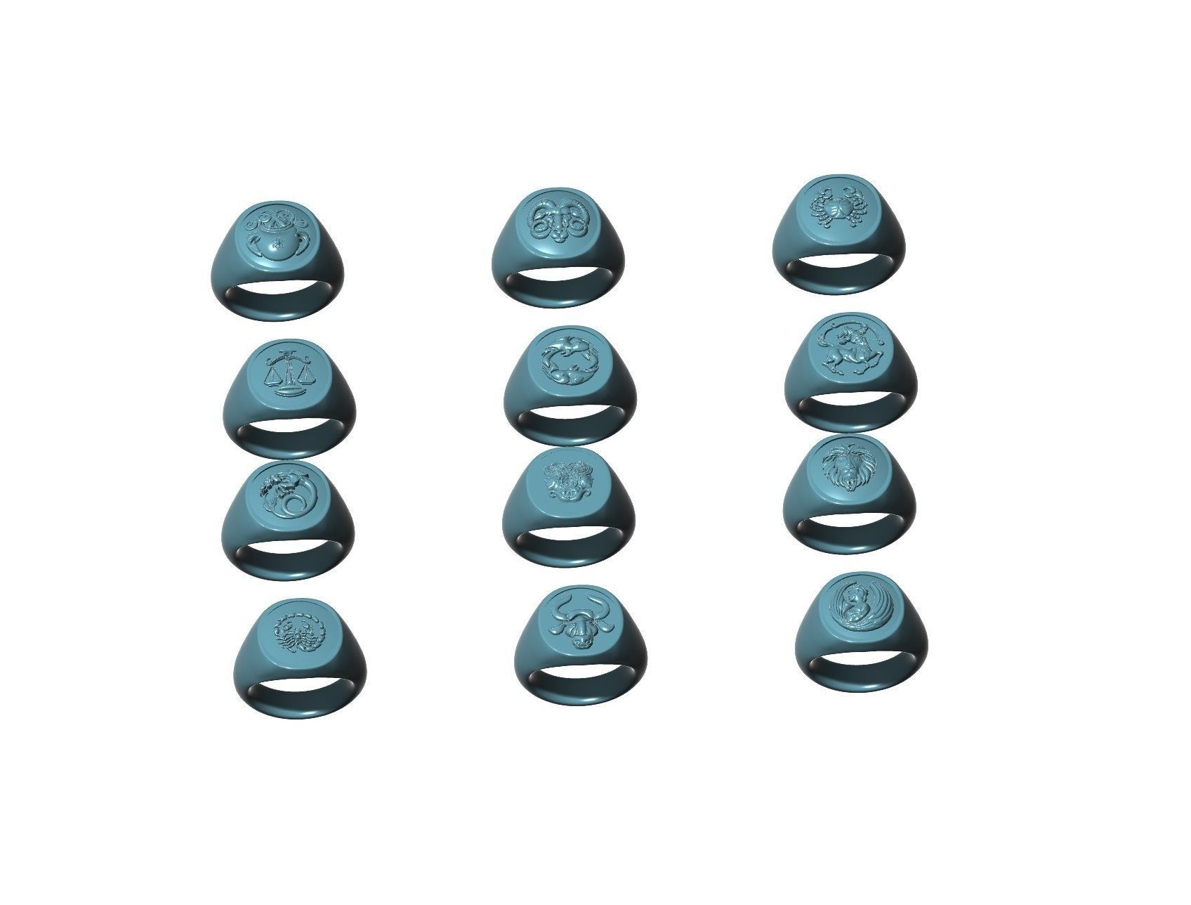 Zodiac Sign Rings carved engraved zodiac sunsigns 3D model 3D printable ...