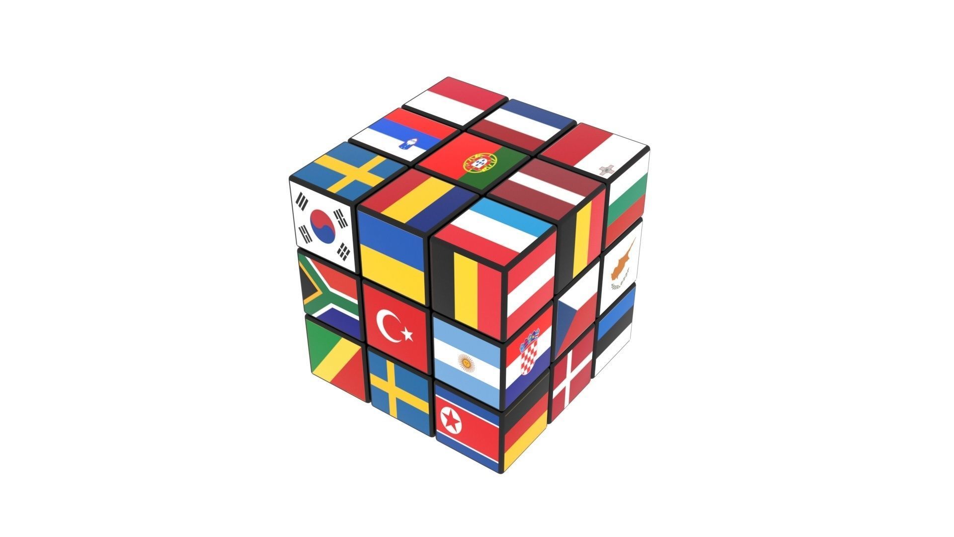 Rubiks Cube With Flags 3D model | CGTrader