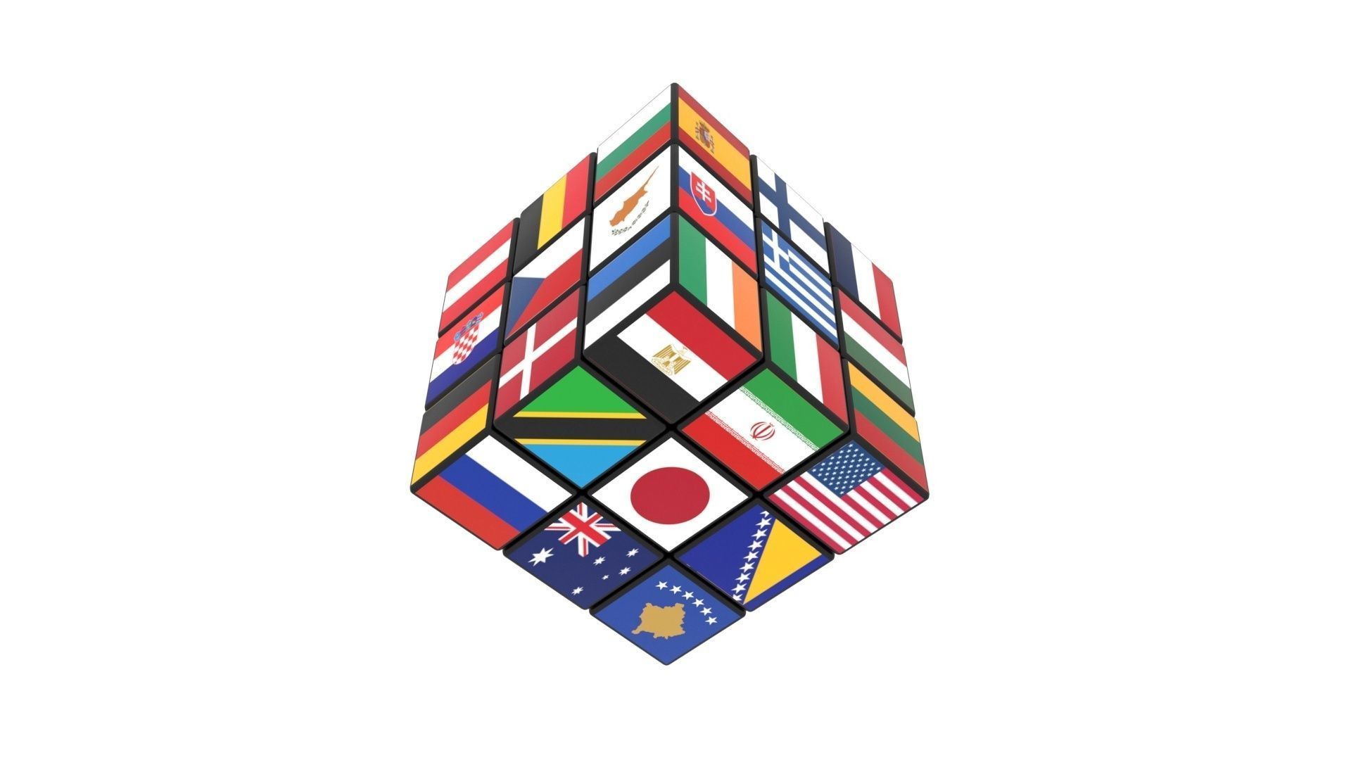 Rubiks Cube With Flags 3D model | CGTrader