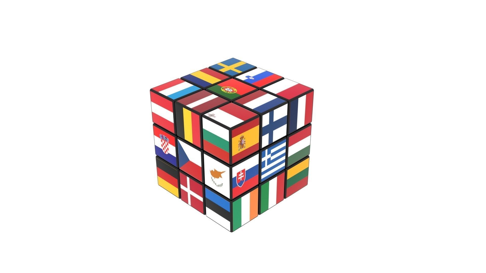 Rubiks Cube With Flags 3D model | CGTrader