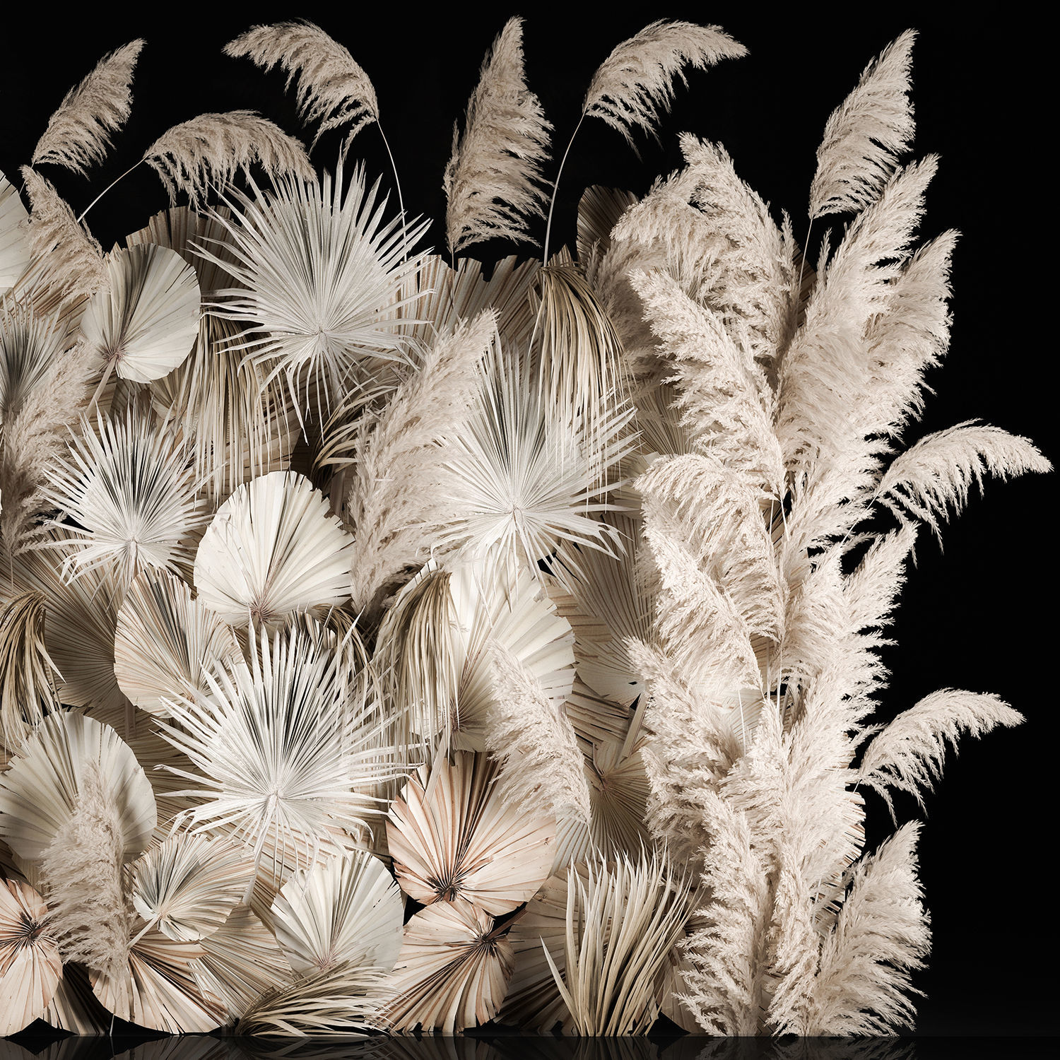 Vertical garden wall made of dry palm branches and pampas grass 3D ...