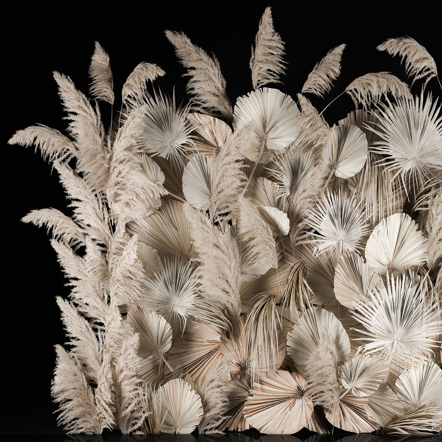 Vertical garden wall made of dry palm branches and pampas grass 3D ...