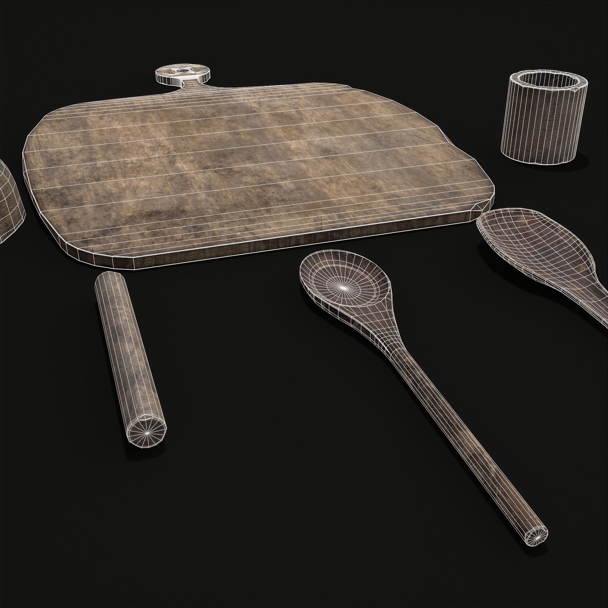 3D model Rustic Wooden Medieval Cooking Set VR / AR / low-poly | CGTrader