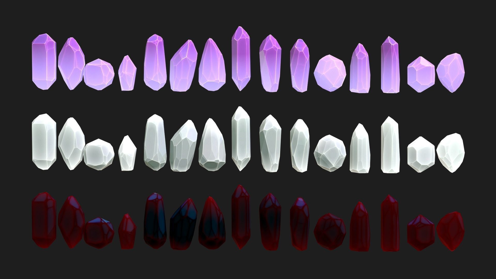 3D model Lowpoly Crystals with 3 PBR materials VR / AR / low-poly ...