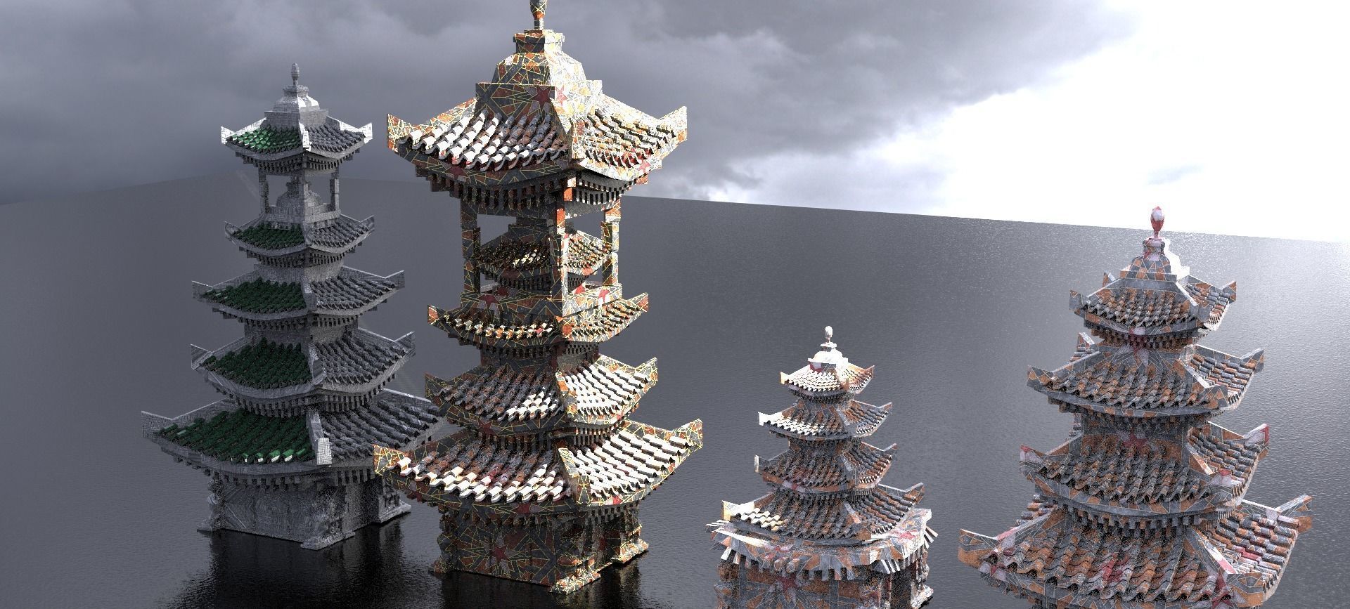 4 Stylized Zen towers 3D model | CGTrader