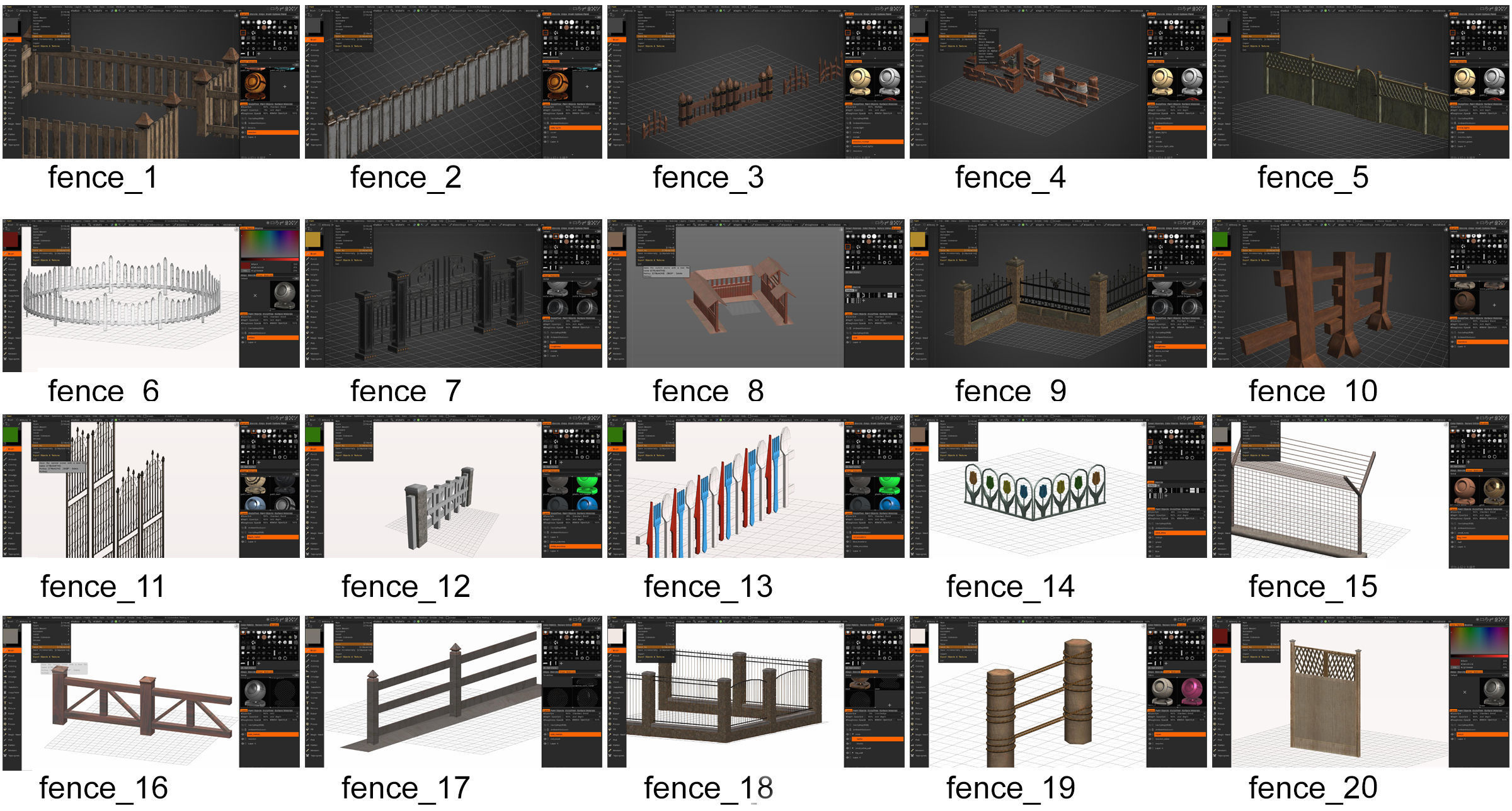 3D model 20 low poly fence set VR / AR / low-poly | CGTrader